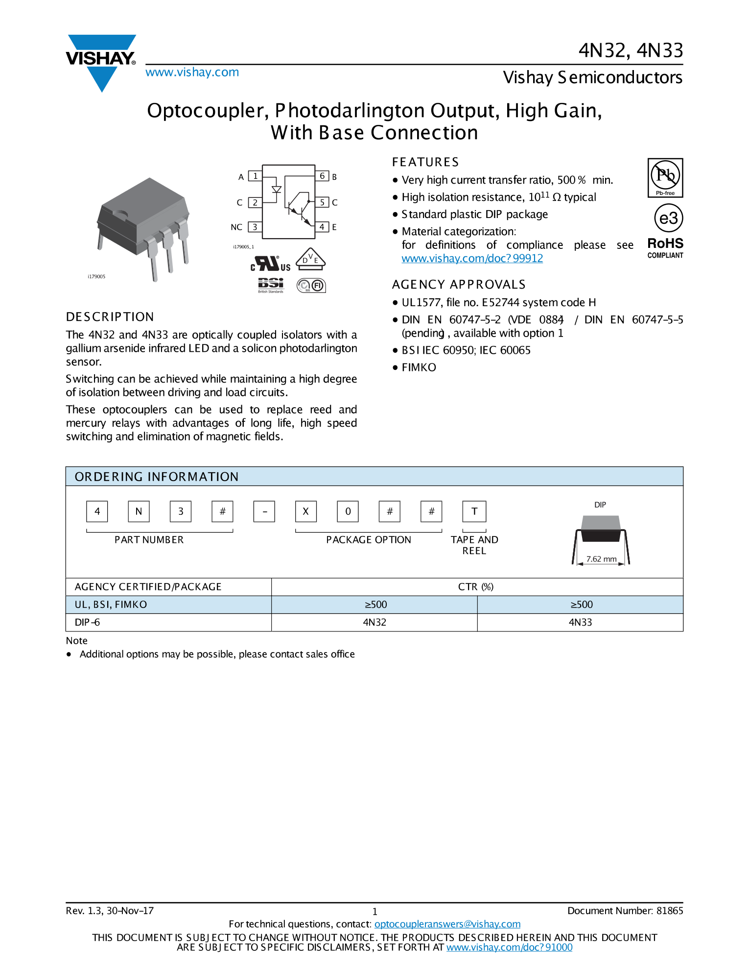 4N33_（VISHAY(威世)）4N33中文资料_价格_PDF手册-立创电子商城