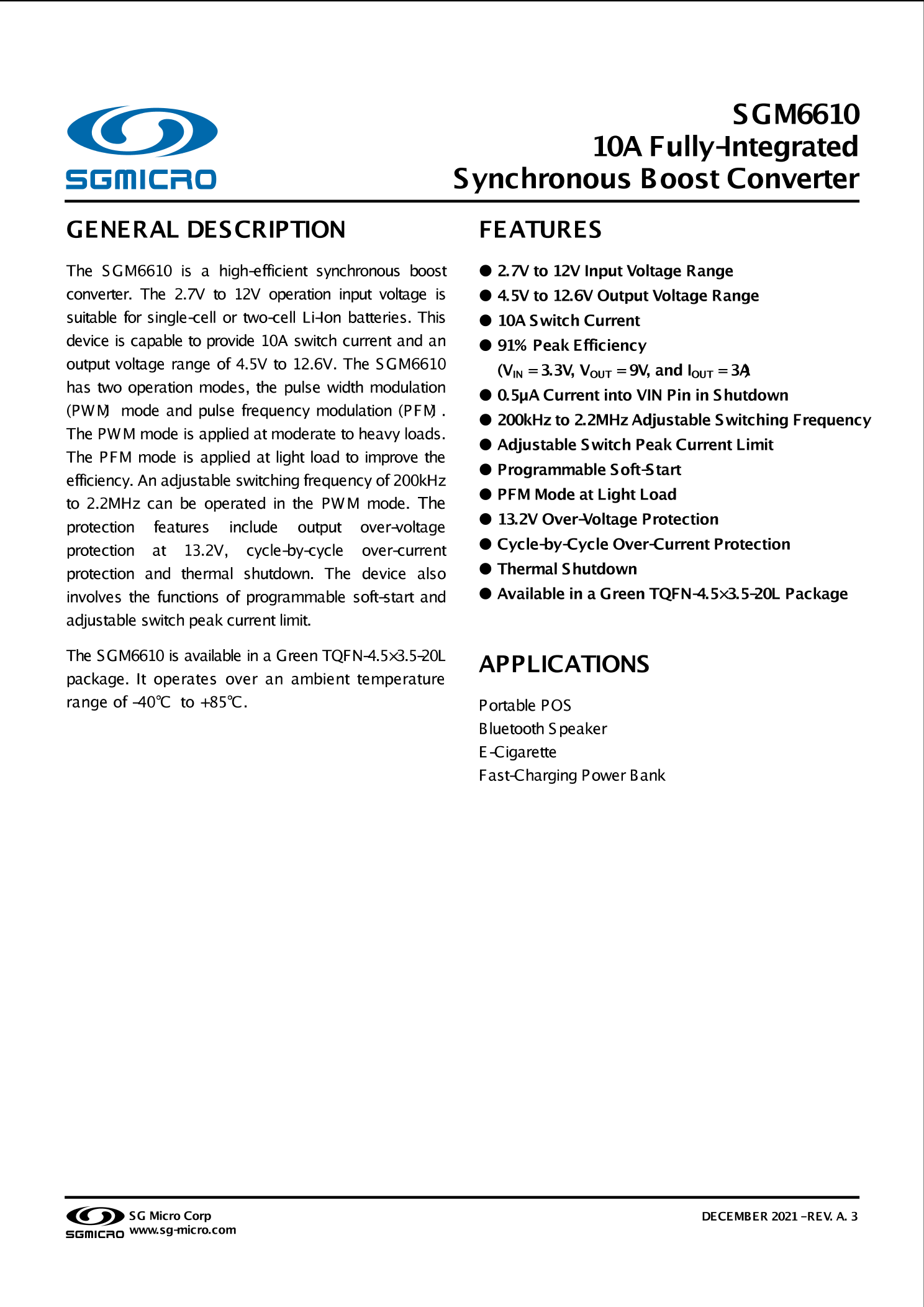 SGM6610YTQS20G/TR_（SGMICRO(圣邦微)）SGM6610YTQS20G/TR中文资料_价格_PDF手册-立创电子商城