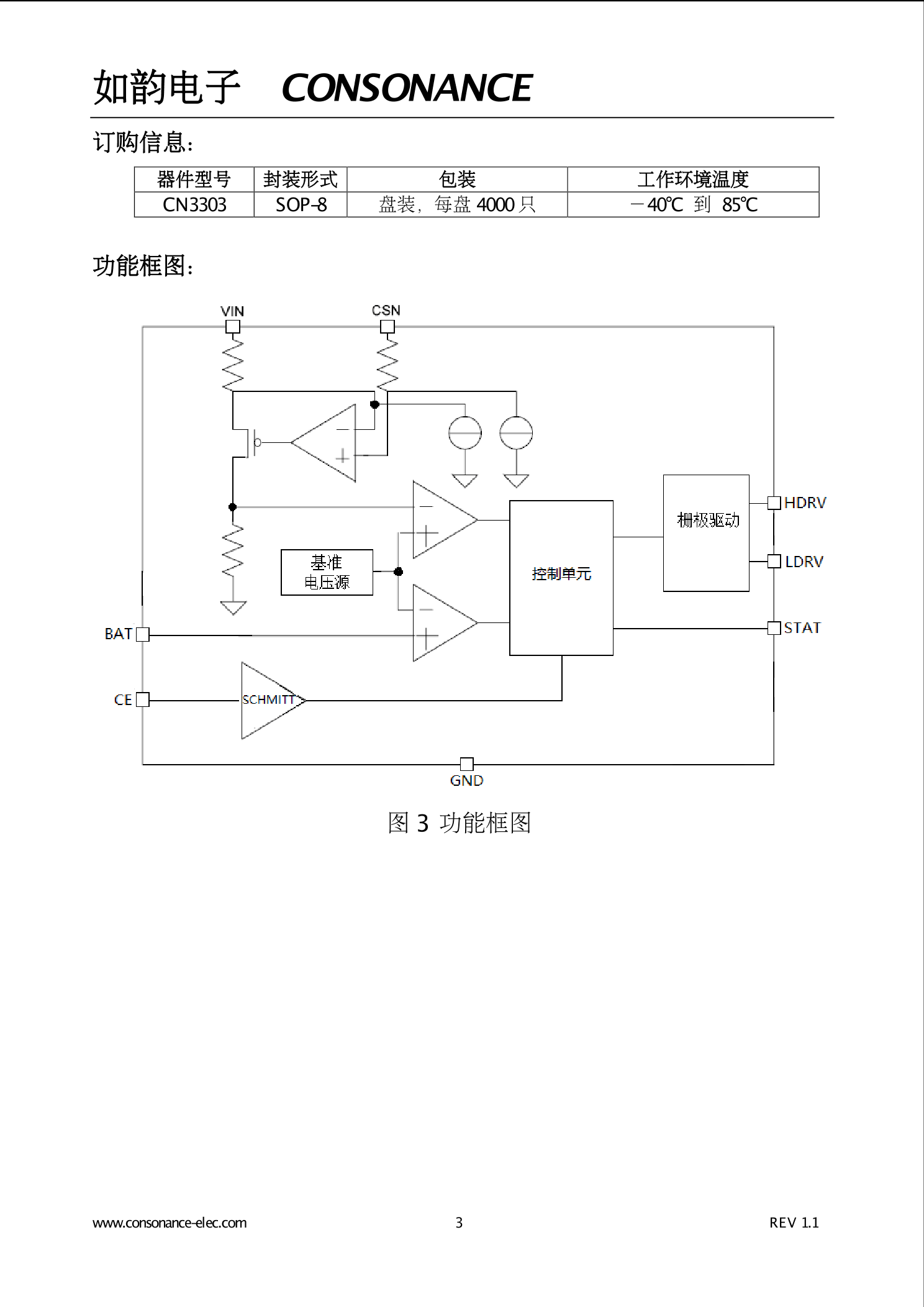 CN3303_（CONSONANCE(上海如韵)）CN3303中文资料_价格_PDF手册-立创电子商城