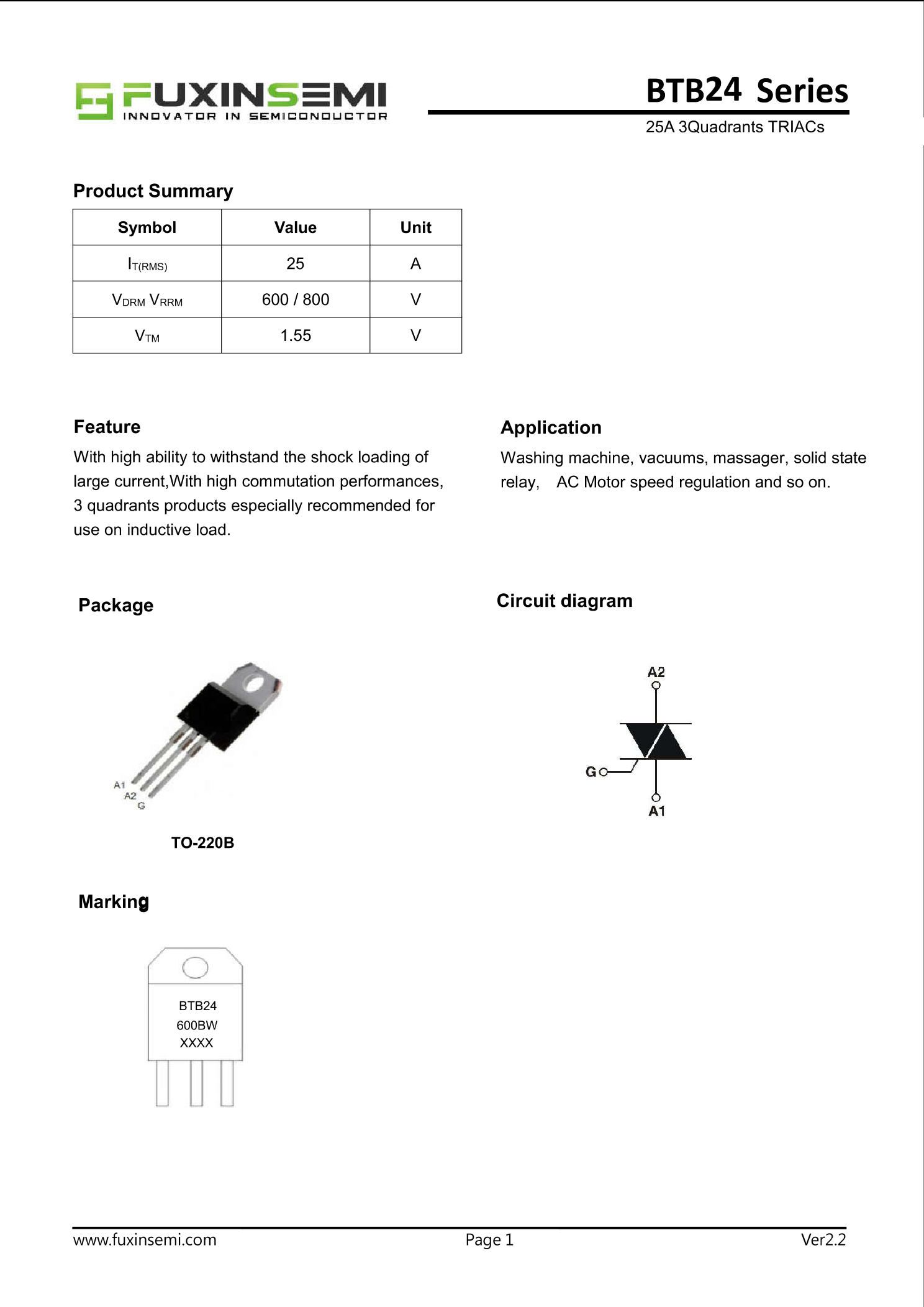 BTB24-800BW_（FUXINSEMI(富芯森美)）BTB24-800BW中文资料_价格_PDF手册-立创电子商城