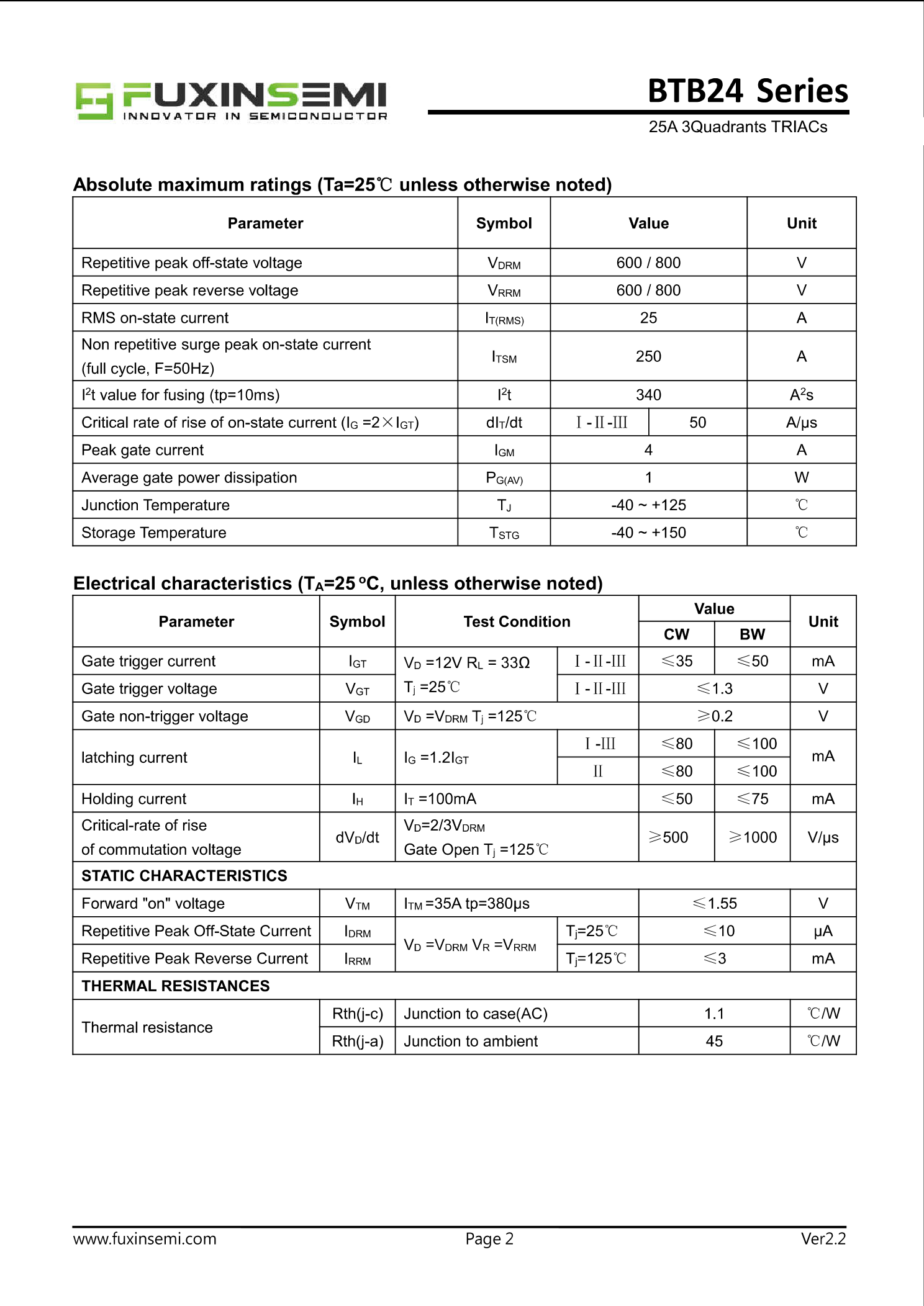 BTB24-800BW_（FUXINSEMI(富芯森美)）BTB24-800BW中文资料_价格_PDF手册-立创电子商城