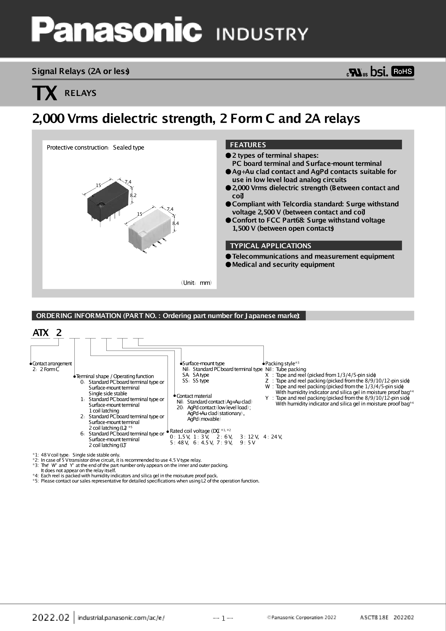 TX2-L2-5V_（PANASONIC(松下)）TX2-L2-5V中文资料_价格_PDF手册-立创电子商城