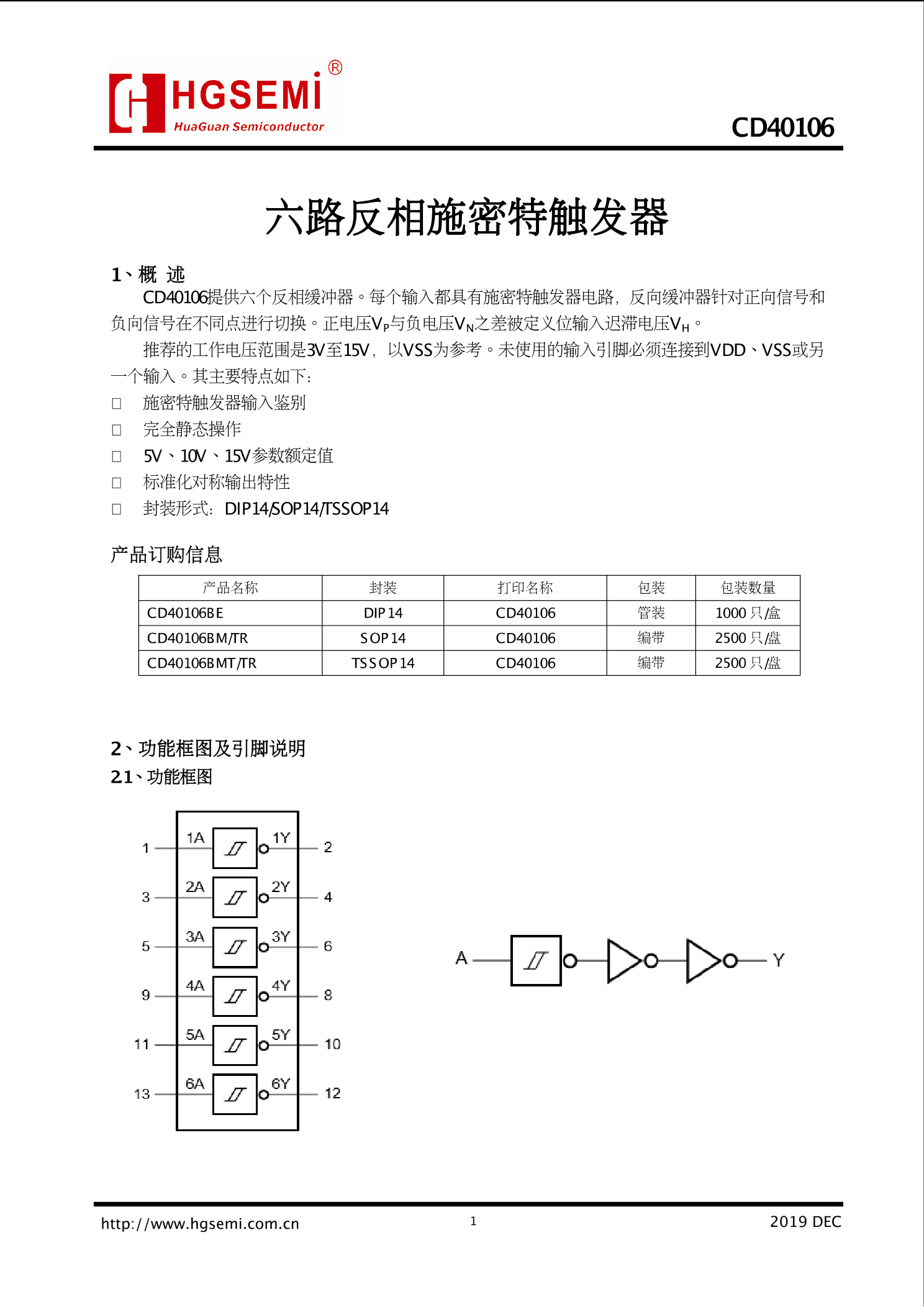 CD40106BE_（HGSEMI(华冠)）CD40106BE中文资料_价格_PDF手册-立创电子商城