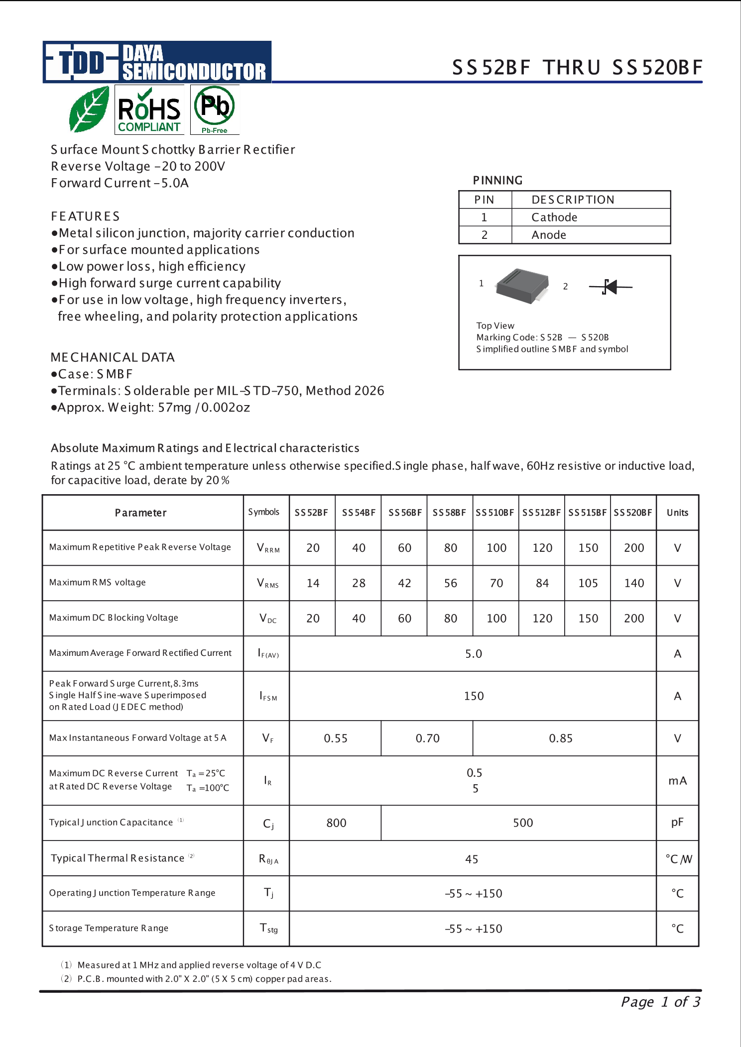 SS56BF_（TDD(台冠电子)）SS56BF中文资料_价格_PDF手册-立创电子商城