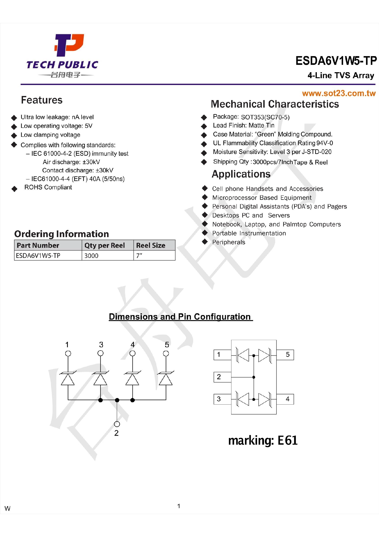 ESDA6V1W5_（TECH PUBLIC(台舟)）ESDA6V1W5中文资料_价格_PDF手册-立创电子商城