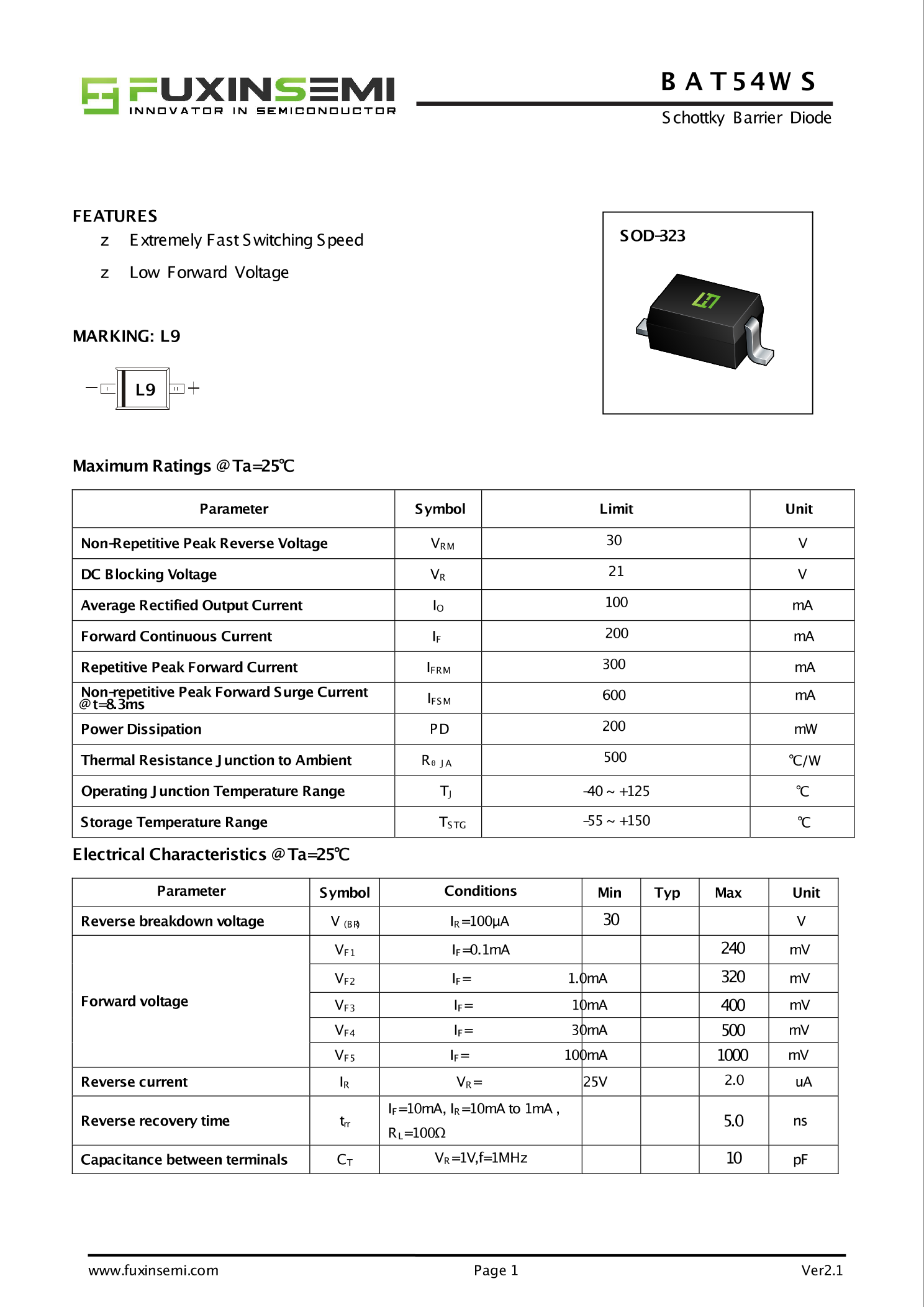 BAT54WS_（FUXINSEMI(富芯森美)）BAT54WS中文资料_价格_PDF手册-立创电子商城