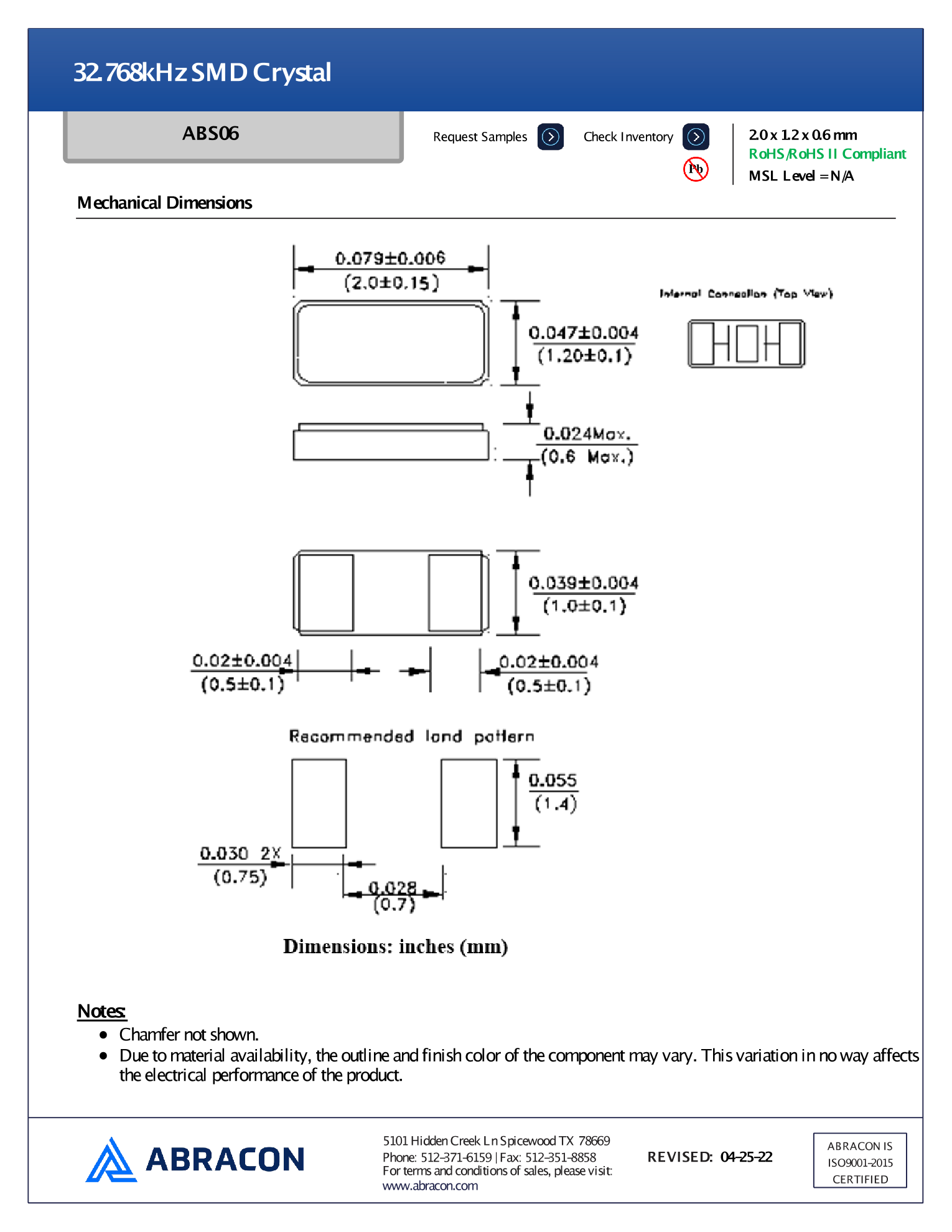 ABS06-32.768KHZ-6-1-T_（ABRACON）ABS06-32.768KHZ-6-1-T中文资料_价格_PDF手册-立创电子商城