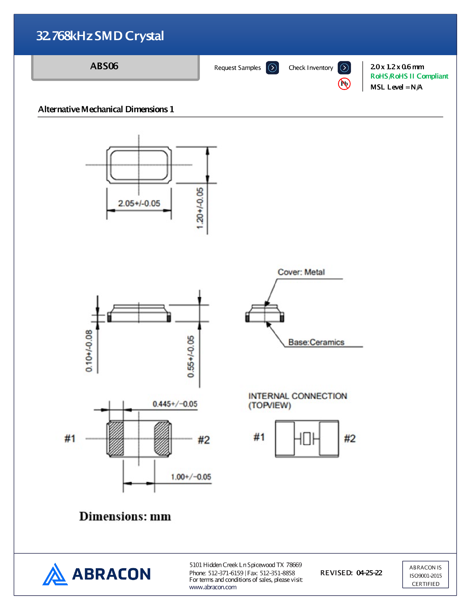 ABS06-32.768KHZ-6-1-T_（ABRACON）ABS06-32.768KHZ-6-1-T中文资料_价格_PDF手册-立创电子商城