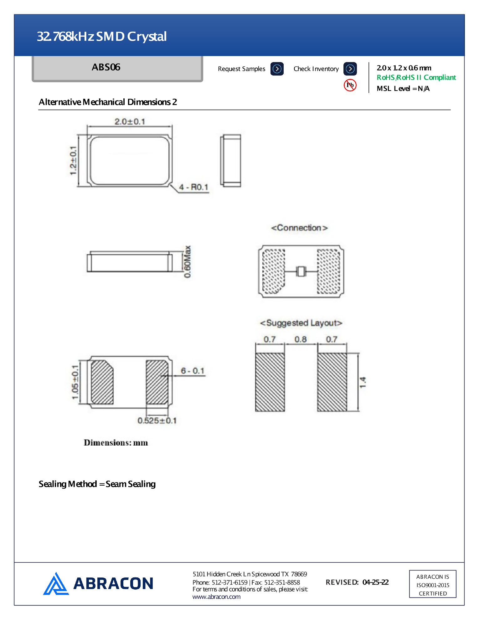 ABS06-32.768KHZ-6-1-T_（ABRACON）ABS06-32.768KHZ-6-1-T中文资料_价格_PDF手册-立创电子商城