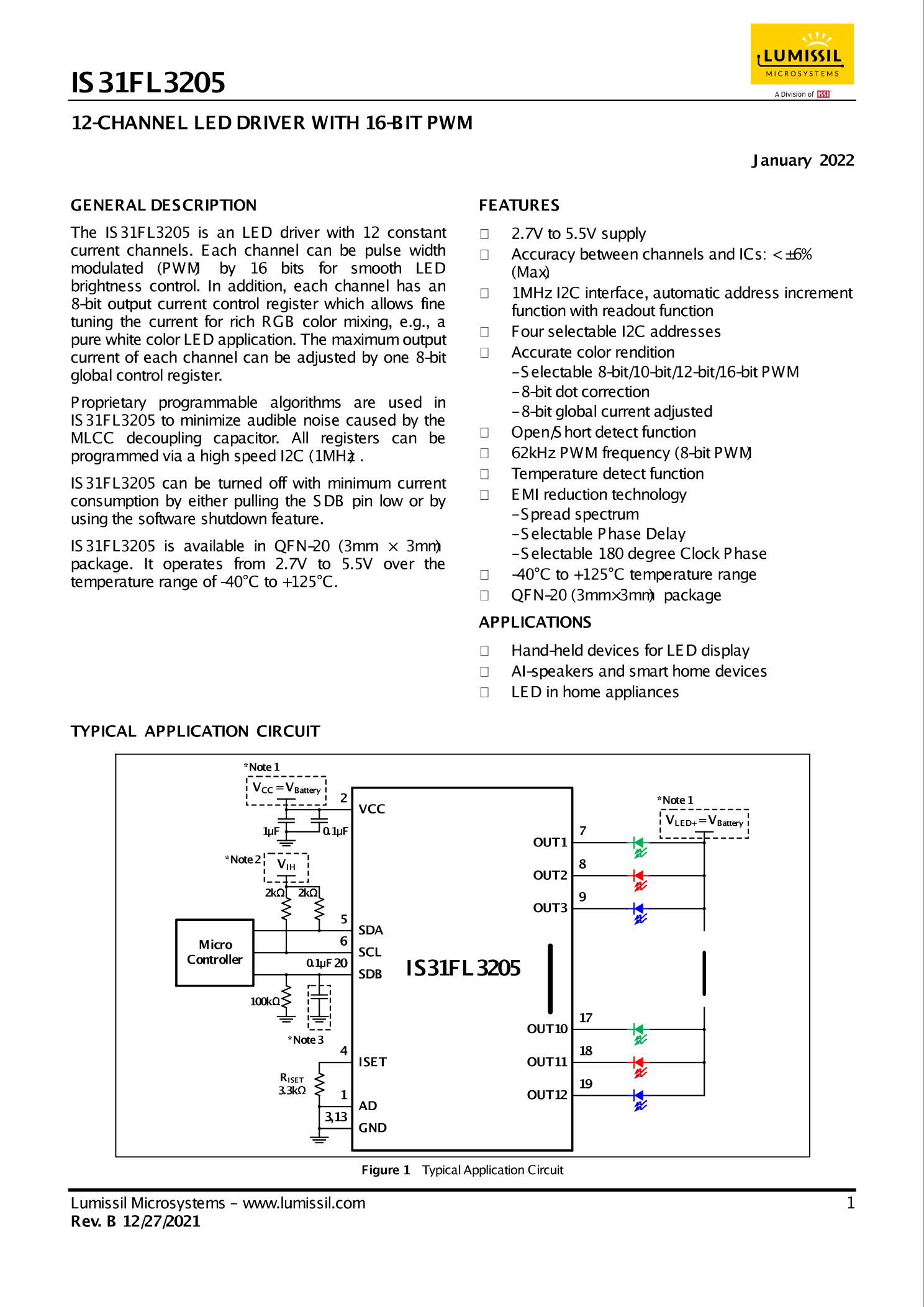 IS31FL3205-QFLS4-TR_（ISSI(美国芯成)）IS31FL3205-QFLS4-TR中文资料_价格_PDF手册-立创电子商城