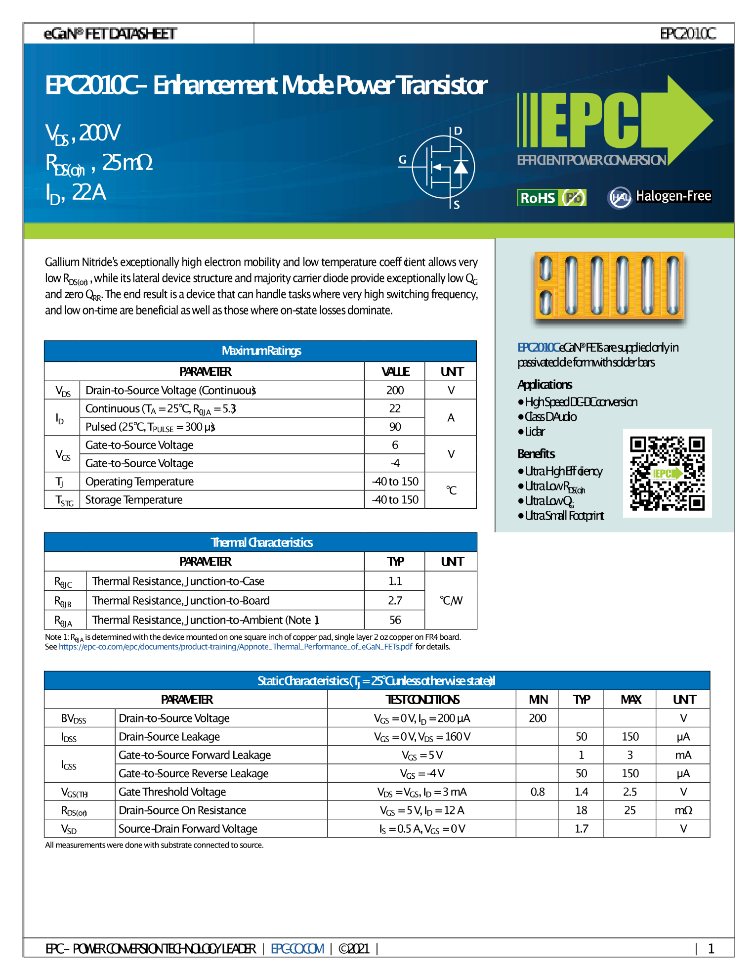 EPC2010C_（EPC）EPC2010C中文资料_价格_PDF手册-立创电子商城