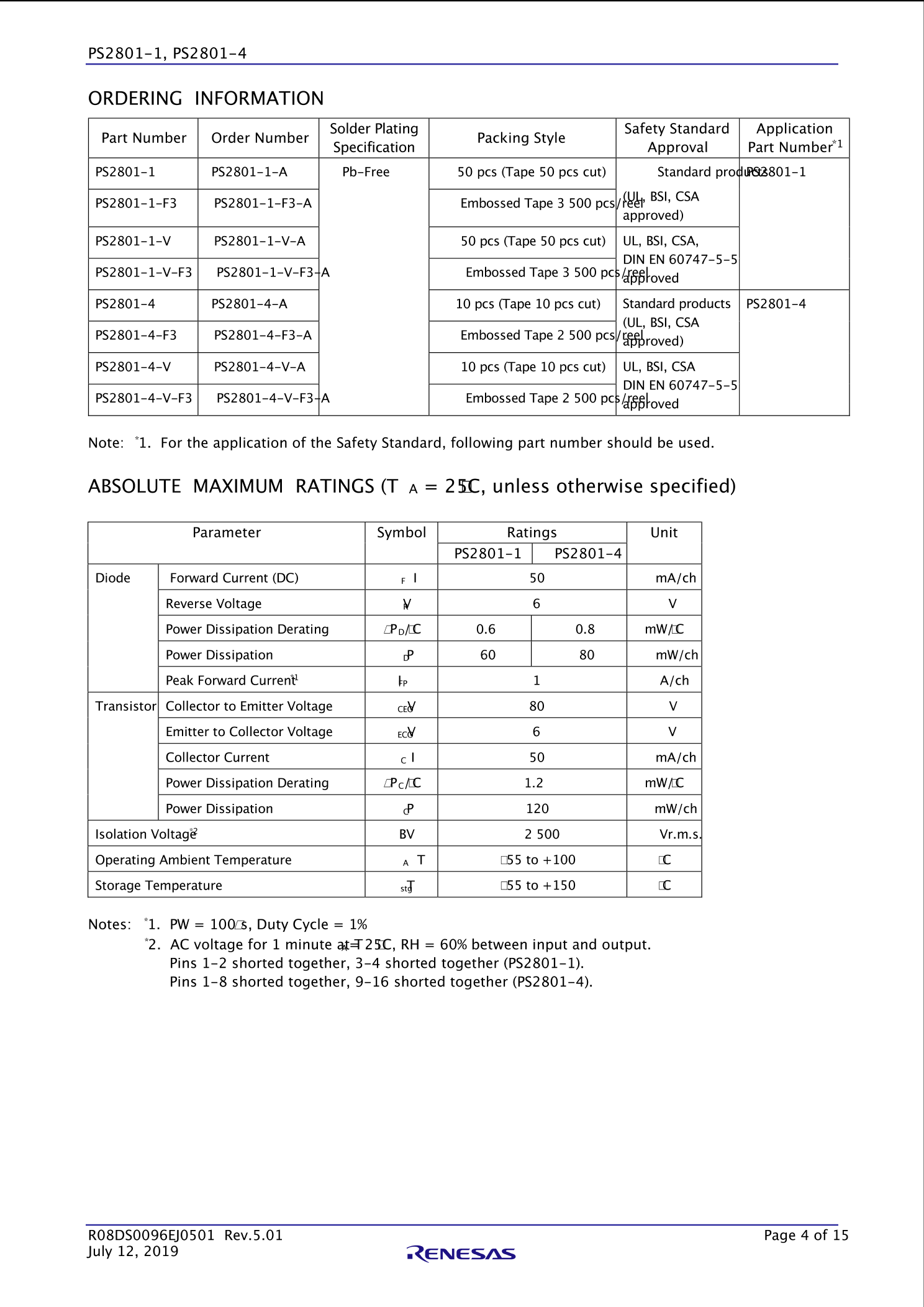 PS2801-1-F3-A/L_（RENESAS(瑞萨)/IDT）PS2801-1-F3-A/L中文资料_价格_PDF手册-立创电子商城
