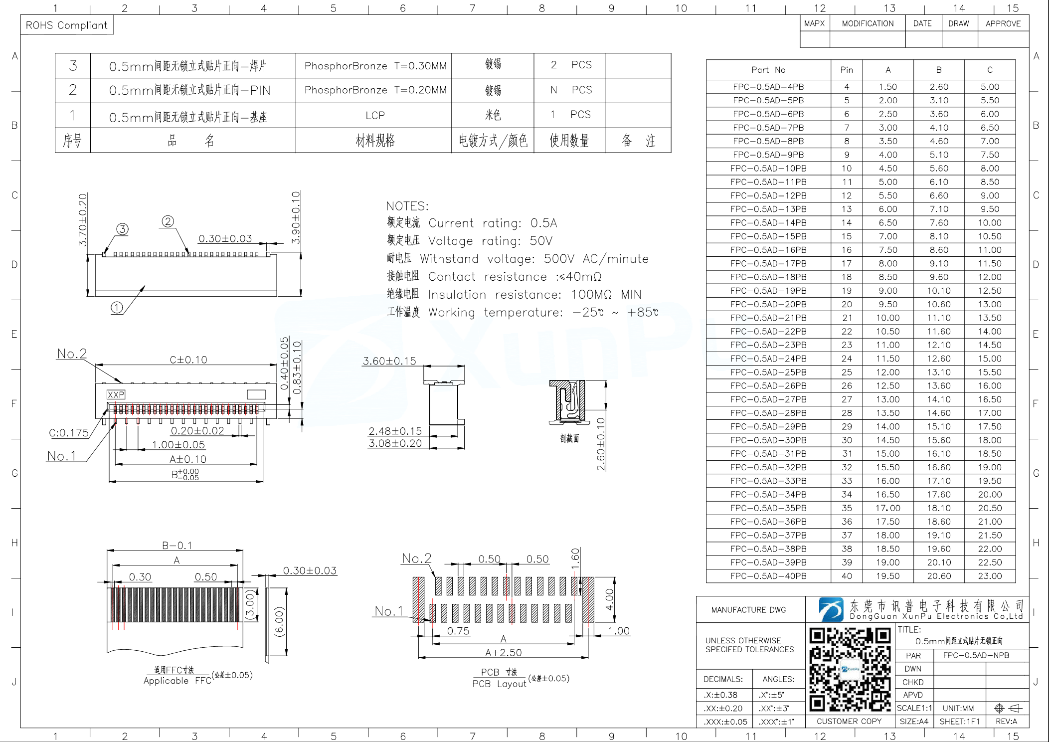 FPC-0.5AD-6PB_（XUNPU(讯普)）FPC-0.5AD-6PB中文资料_价格_PDF手册-立创电子商城