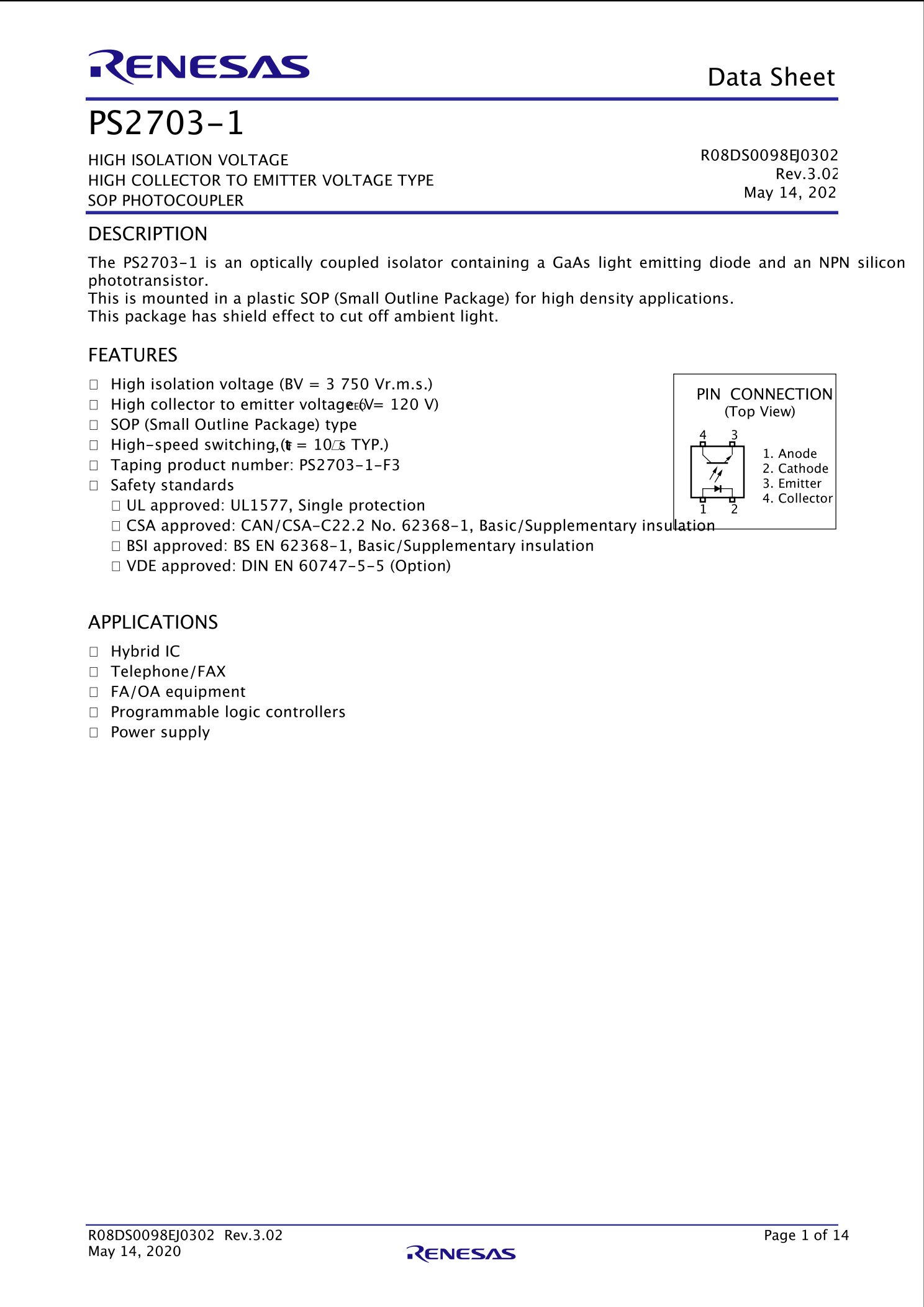 PS2703-1-F3-A_（RENESAS(瑞萨)/IDT）PS2703-1-F3-A中文资料_价格_PDF手册-立创电子商城