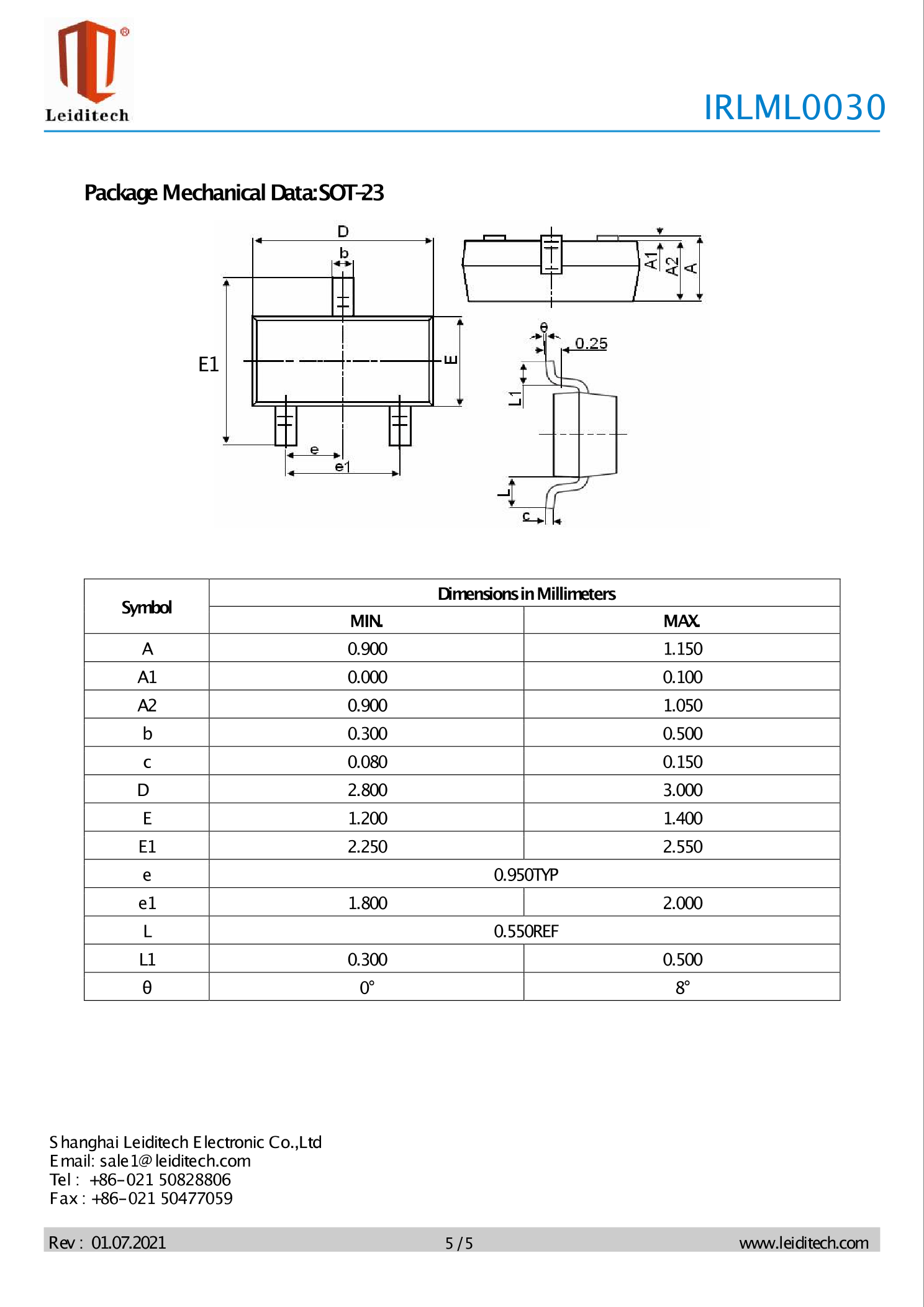 IRLML0030_（Leiditech(雷卯电子)）IRLML0030中文资料_价格_PDF手册-立创电子商城