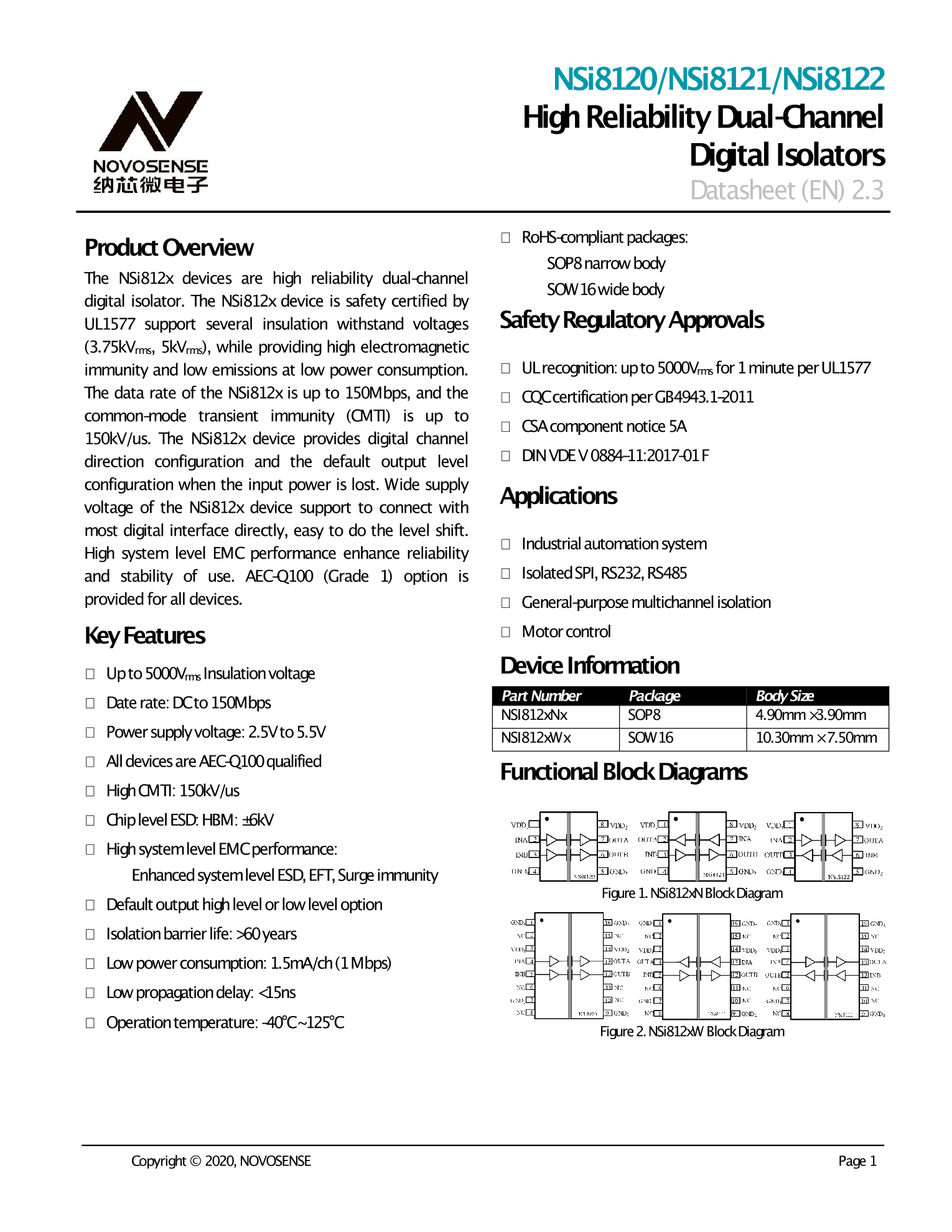 NSi8122N1_（NOVOSENSE(纳芯微)）NSi8122N1中文资料_价格_PDF手册-立创电子商城