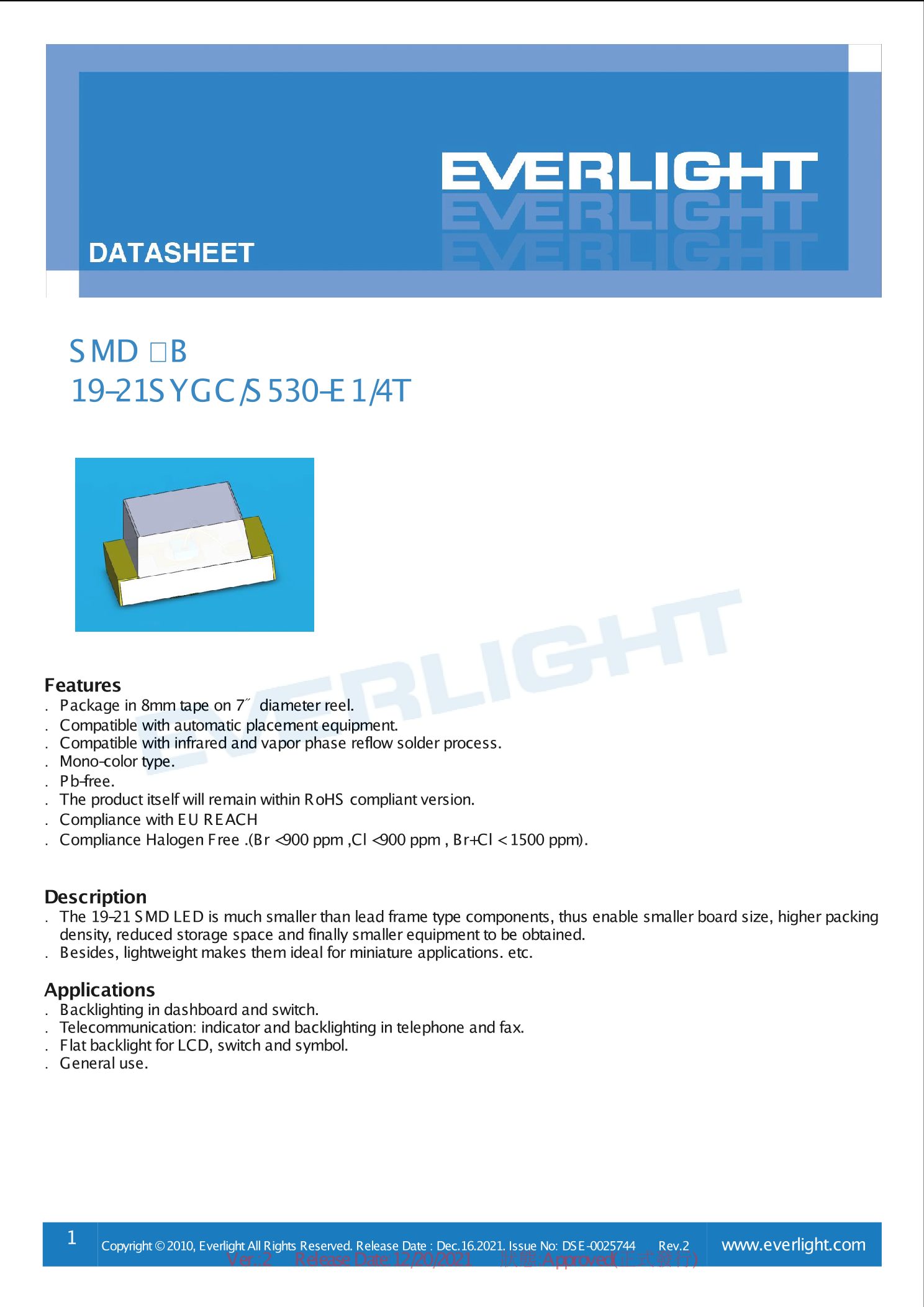 19 21sygc S530 E1 4t (everlight 亿光 )19 21sygc S530 E1 4t中文资料 价格 Pdf手册 立