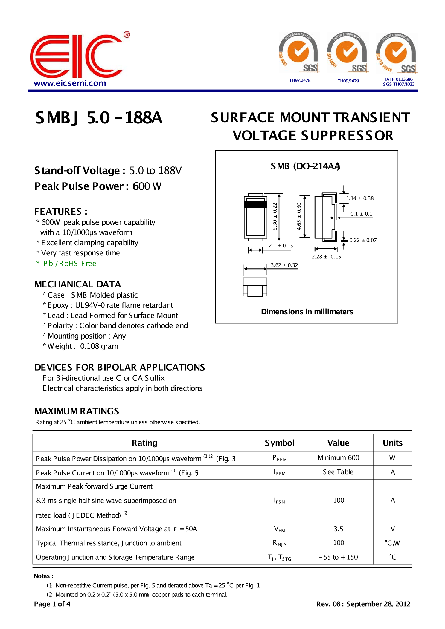 SMBJ33A_（EIC）SMBJ33A中文资料_价格_PDF手册-立创电子商城