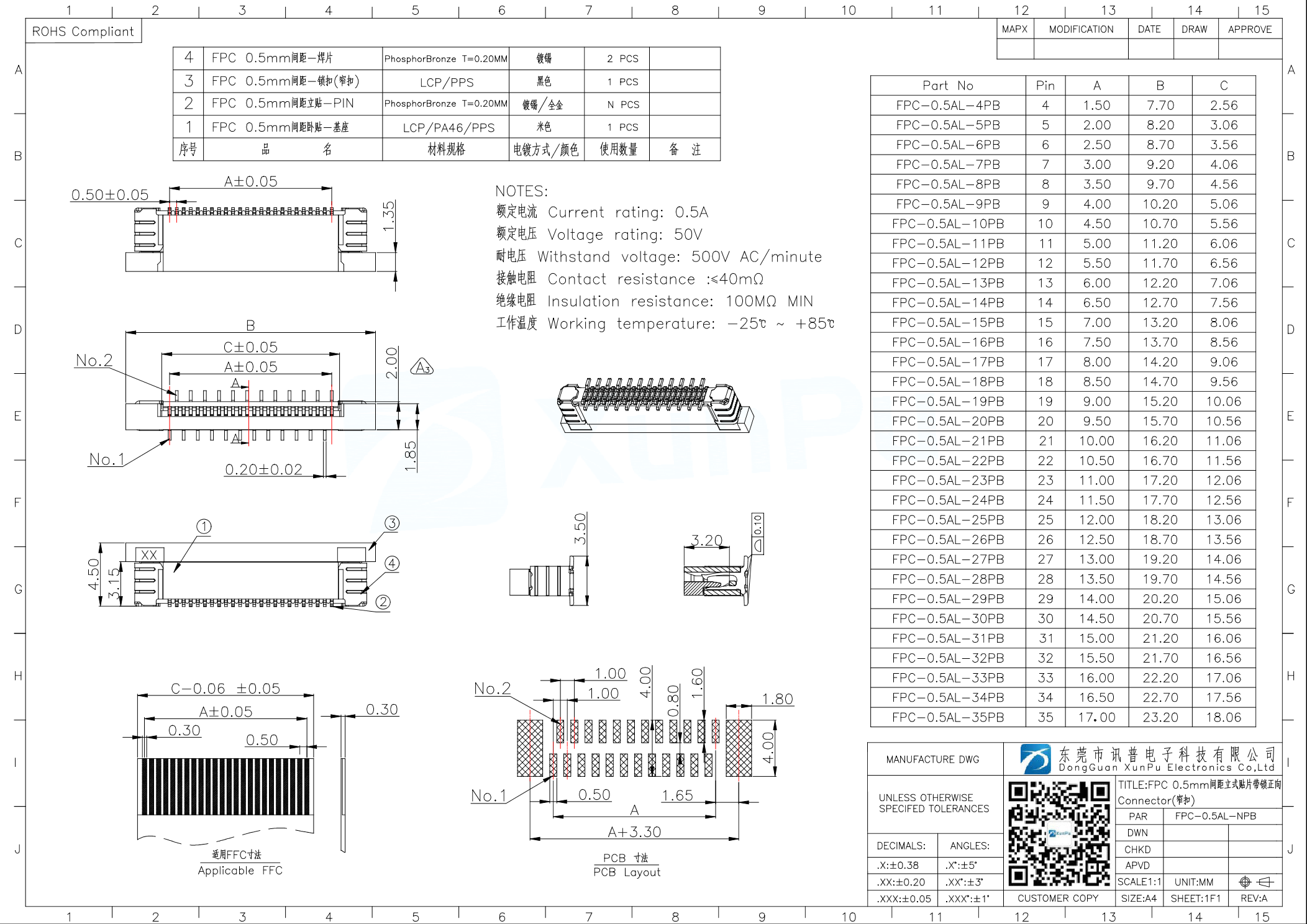 FPC-0.5AL-30PB_（XUNPU(讯普)）FPC-0.5AL-30PB中文资料_价格_PDF手册-立创电子商城