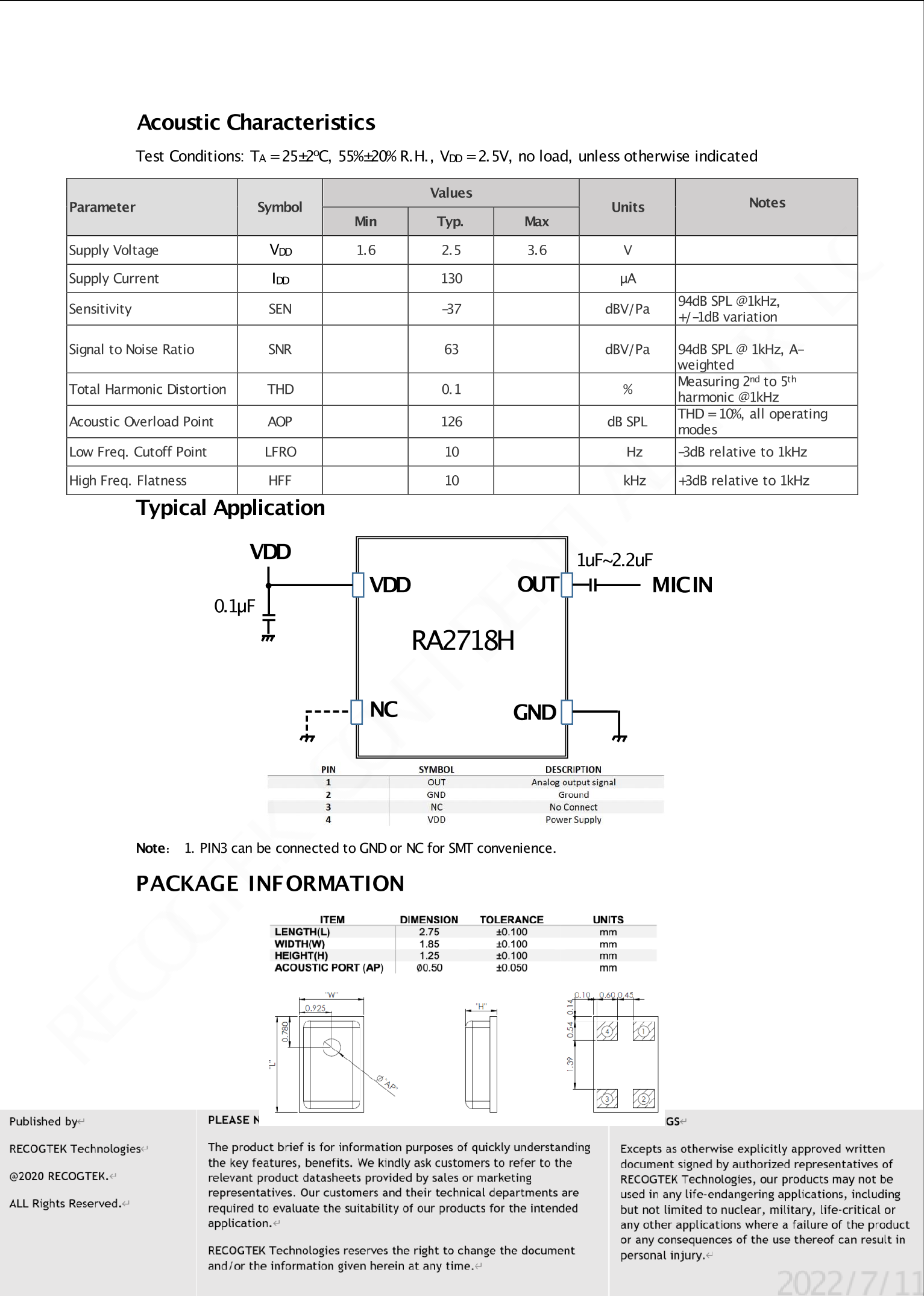 RA2718H_（RECOGTEK(睿克科技)）RA2718H中文资料_价格_PDF手册-立创电子商城