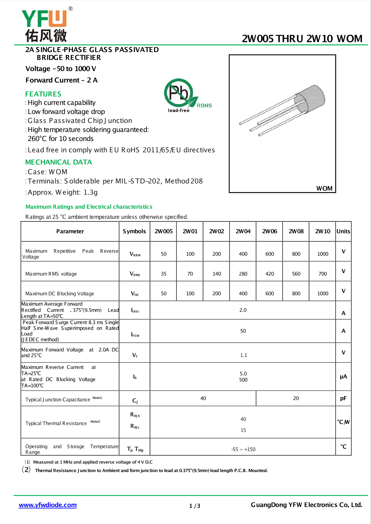 2W10_（YFW(佑风微)）2W10中文资料_价格_PDF手册-立创电子商城
