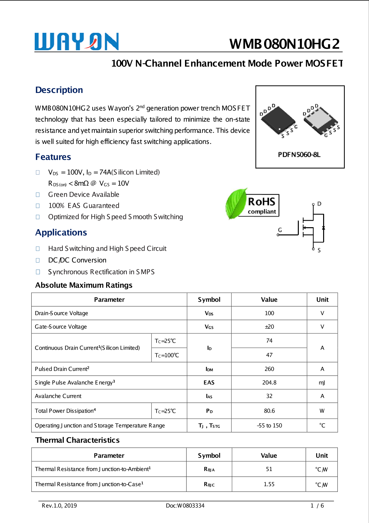 WMB080N10HG2_（Wayon(上海维安)）WMB080N10HG2中文资料_价格_PDF手册-立创电子商城