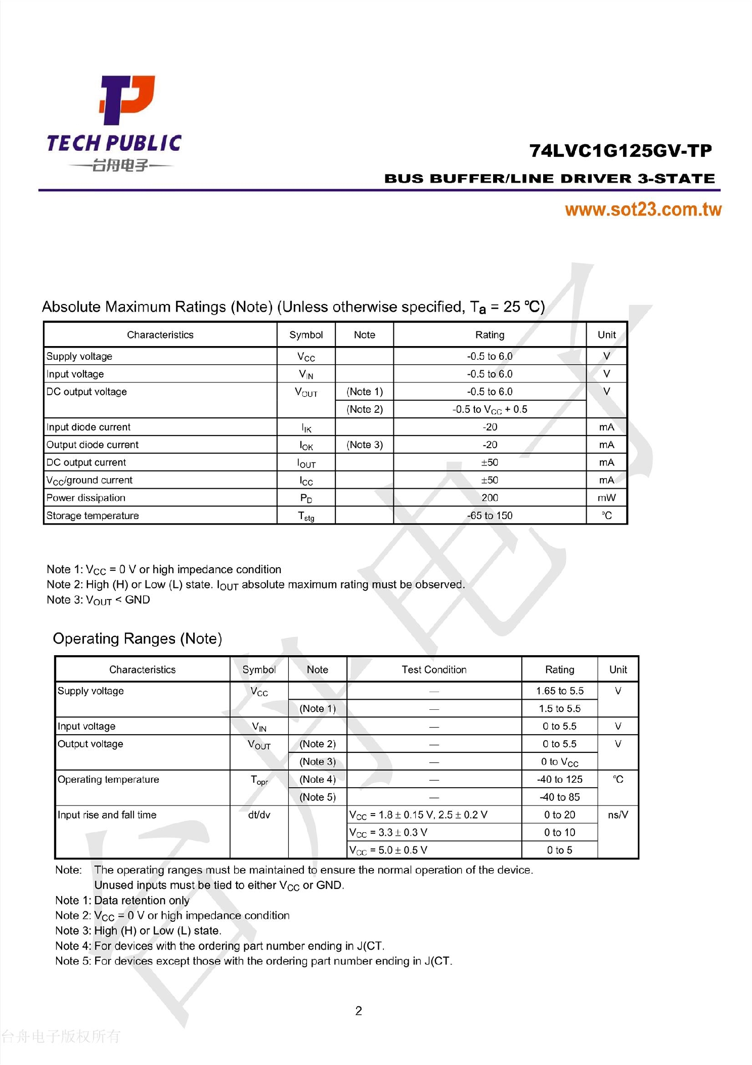 74LVC1G125GV-TP_（TECH PUBLIC(台舟)）74LVC1G125GV-TP中文资料_价格_PDF手册-立创电子商城