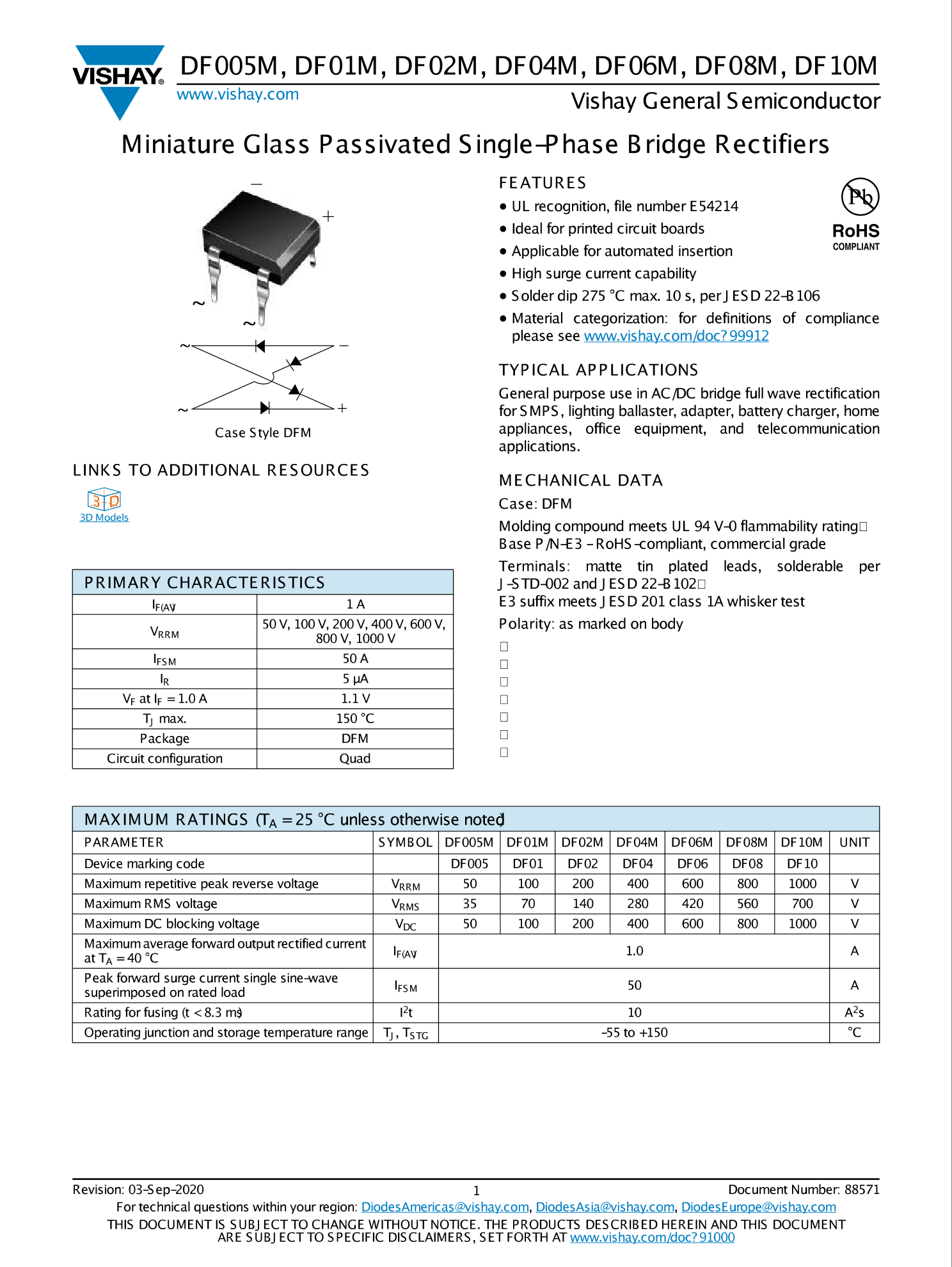 DF06M-E3/45_（VISHAY(威世)）DF06M-E3/45中文资料_价格_PDF手册-立创电子商城