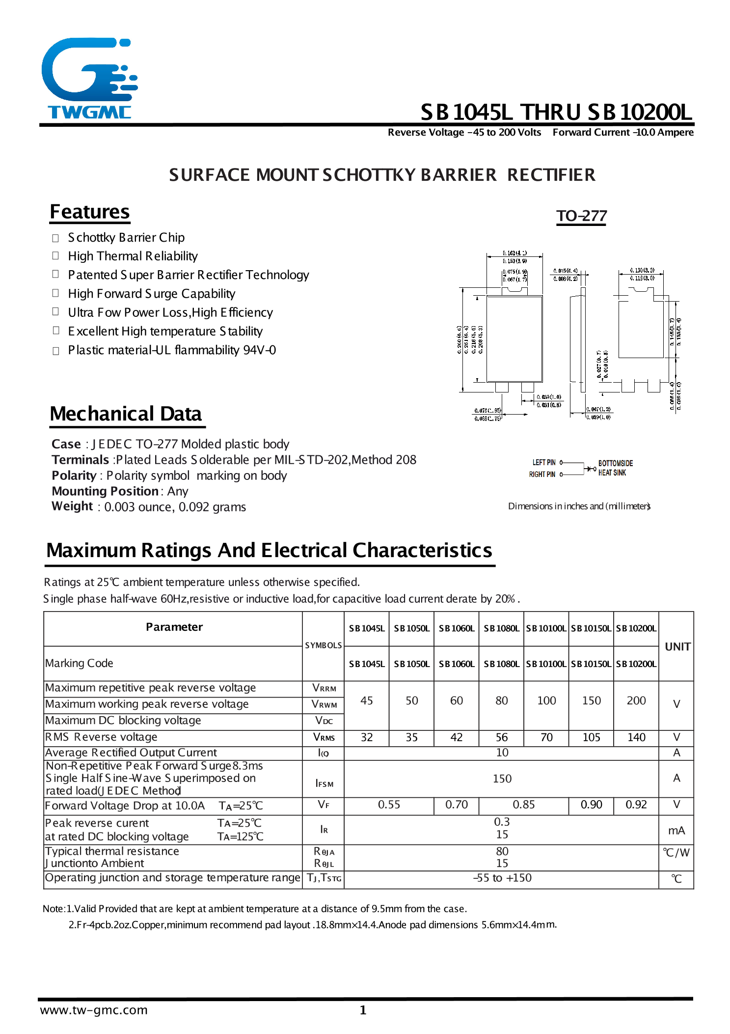 SB1045L_（TWGMC(台湾迪嘉)）SB1045L中文资料_价格_PDF手册-立创电子商城