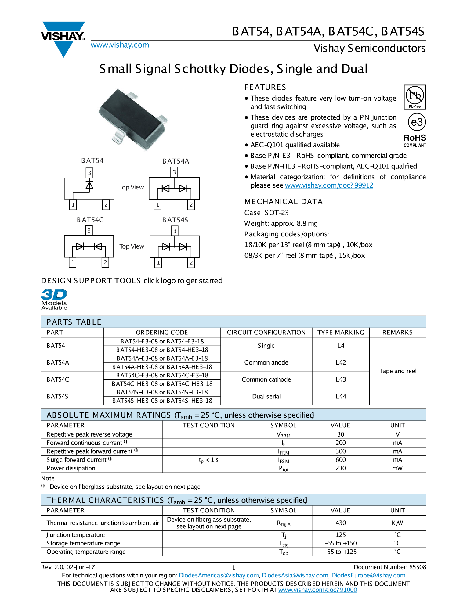BAT54-HE3-08_（VISHAY(威世)）BAT54-HE3-08中文资料_价格_PDF手册-立创电子商城