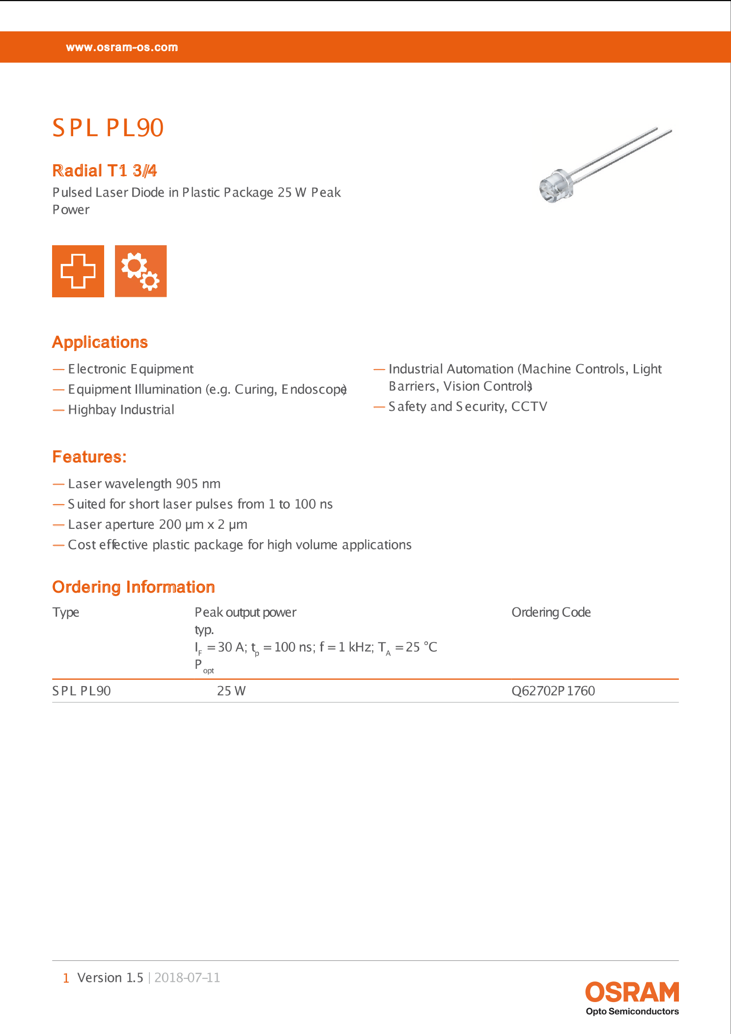 SPL PL90_（OSRAM(欧司朗)）SPL PL90中文资料_价格_PDF手册-立创电子商城