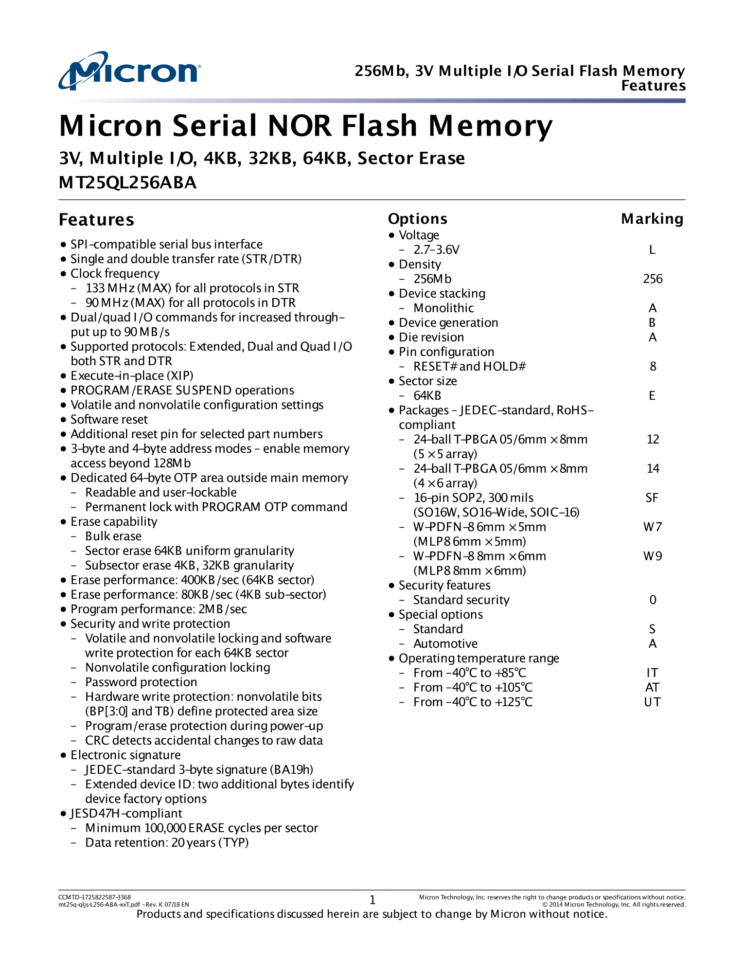 MT25QL256ABA8ESF-0SIT_（micron(镁光)）MT25QL256ABA8ESF-0SIT中文资料_价格_PDF手册-立创电子商城