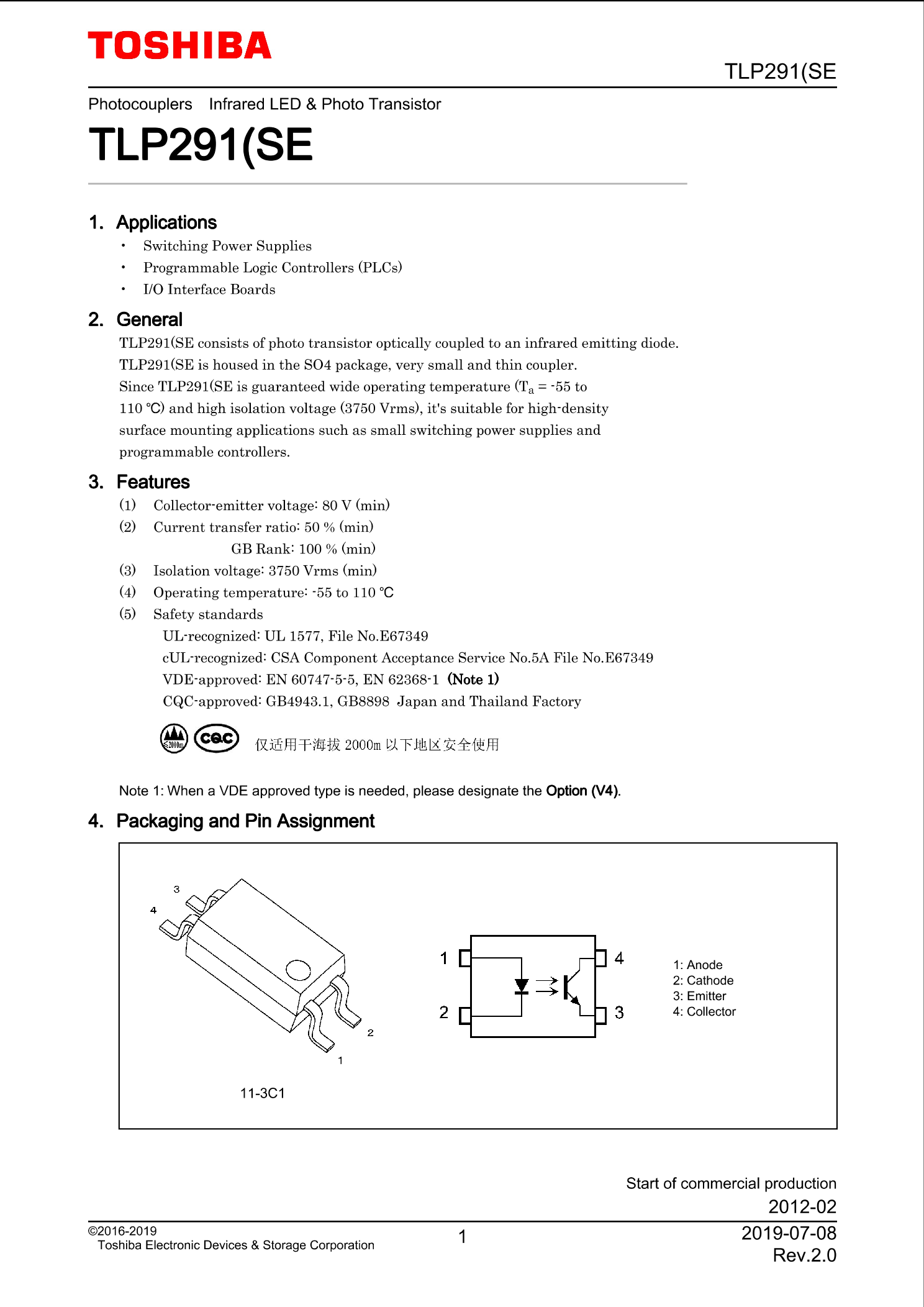 TLP291(GR,SE_（TOSHIBA(东芝)）TLP291(GR,SE中文资料_价格_PDF手册-立创电子商城