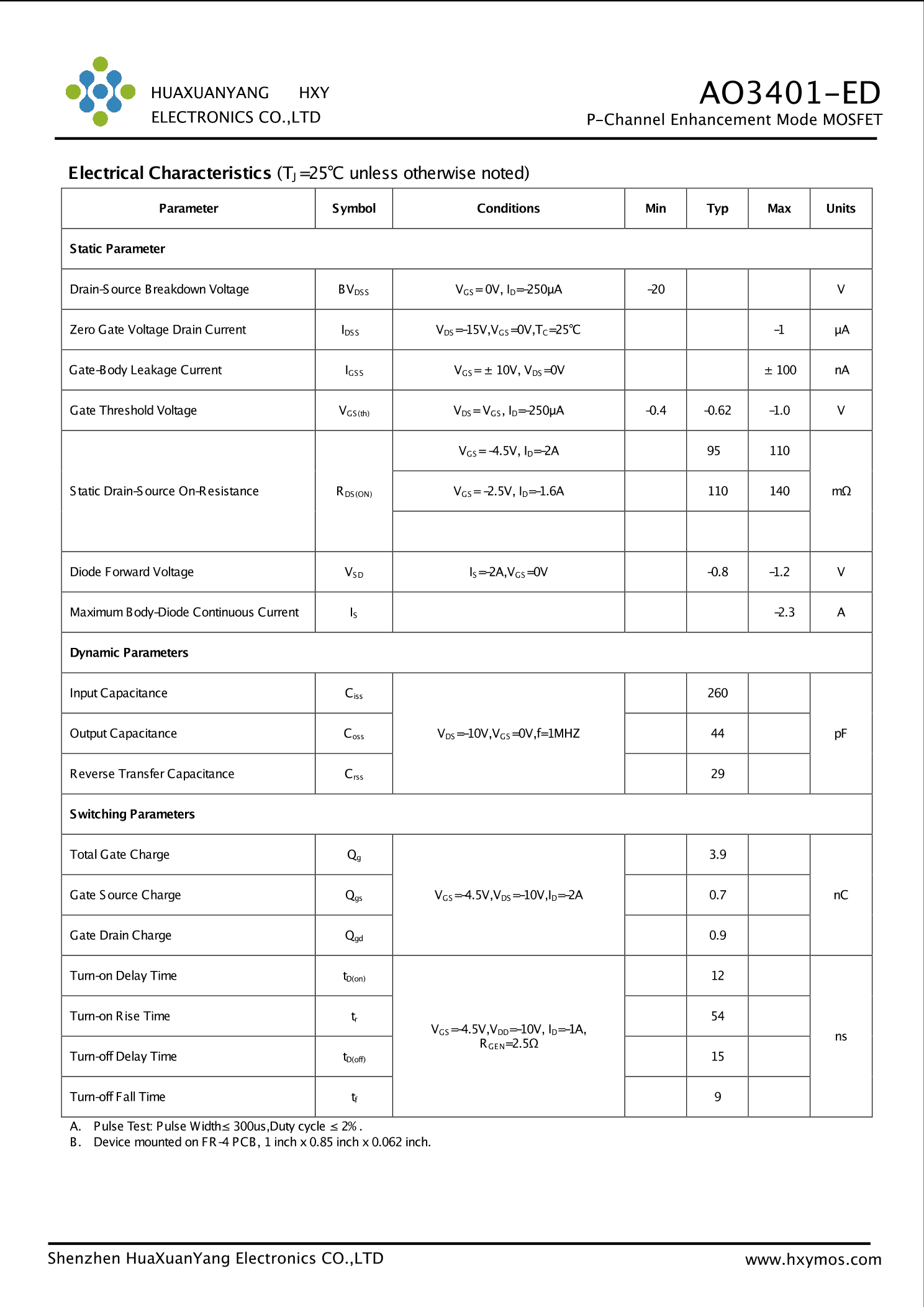 AO3401-ED_（HXY MOSFET(华轩阳电子)）AO3401-ED中文资料_价格_PDF手册-立创电子商城