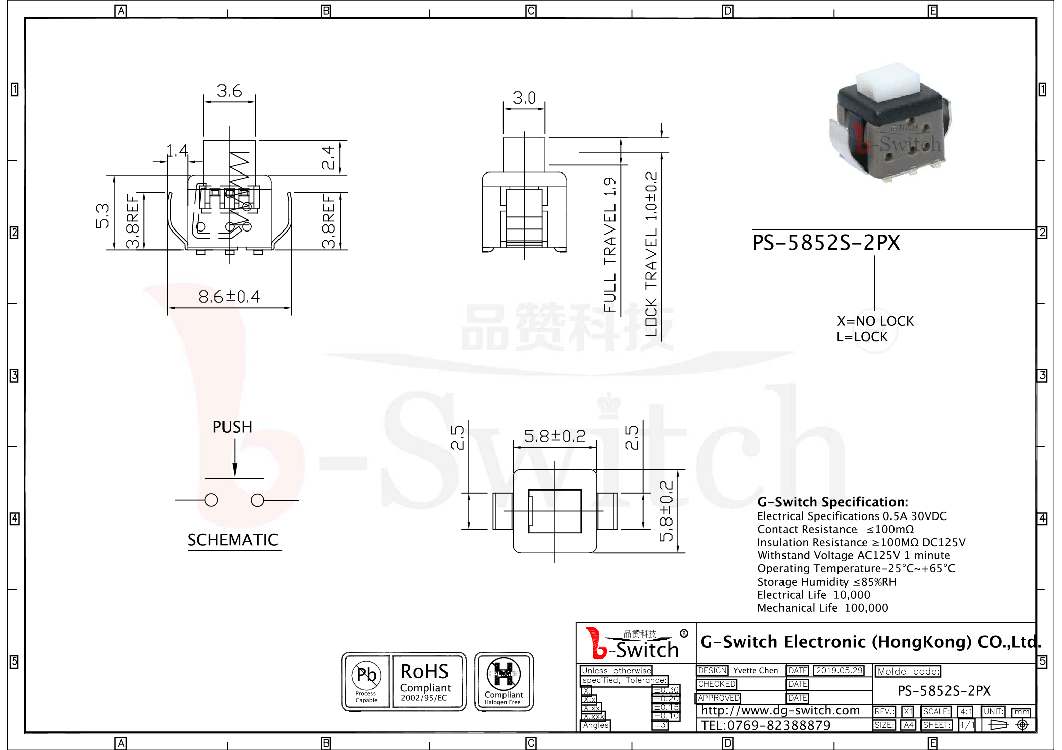 PS-5852S-2PL_（G-Switch(品赞)）PS-5852S-2PL中文资料_价格_PDF手册-立创电子商城