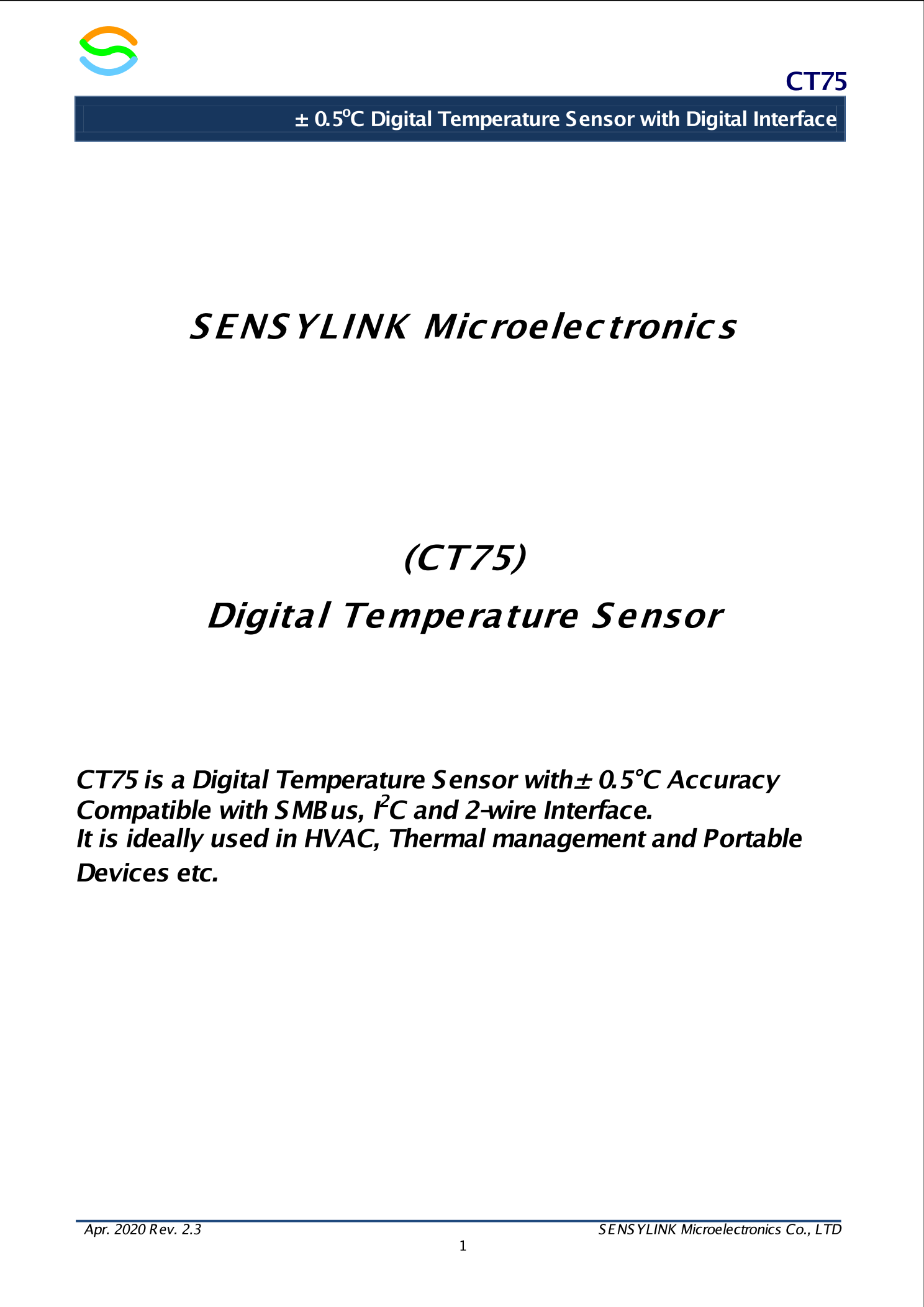CT75MR_（SENSYLINK(申矽凌)）CT75MR中文资料_价格_PDF手册-立创电子商城
