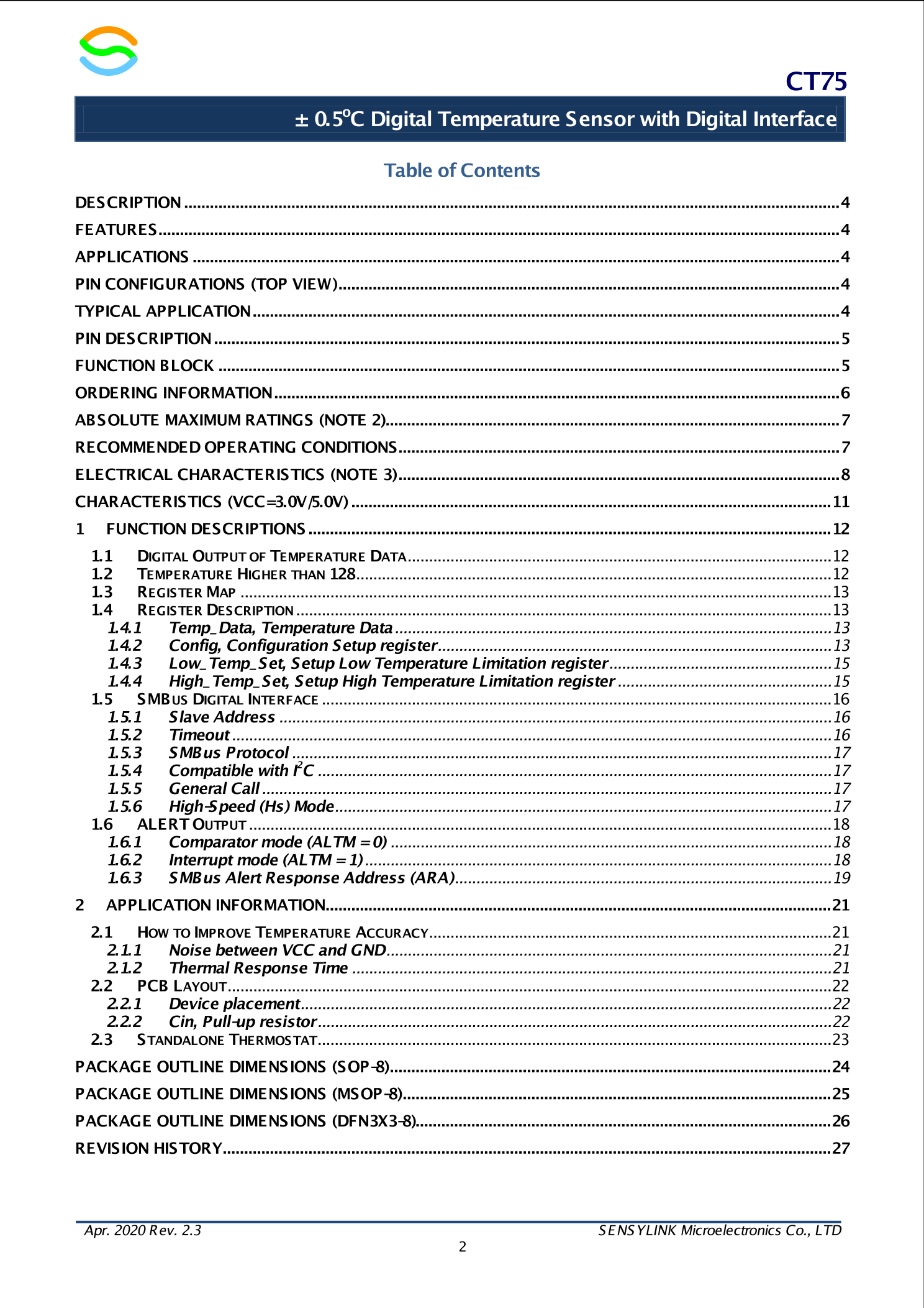 CT75MR_（SENSYLINK(申矽凌)）CT75MR中文资料_价格_PDF手册-立创电子商城