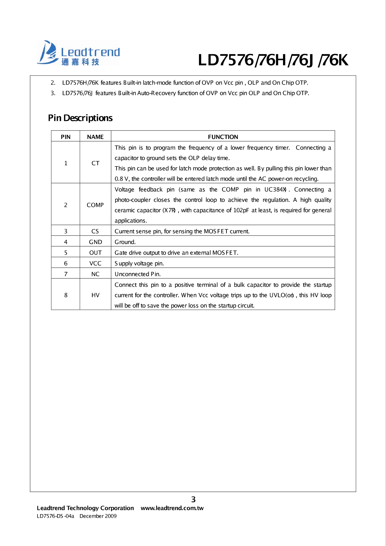 LD7576GS_（Leadtrend(通嘉科技)）LD7576GS中文资料_价格_PDF手册-立创电子商城