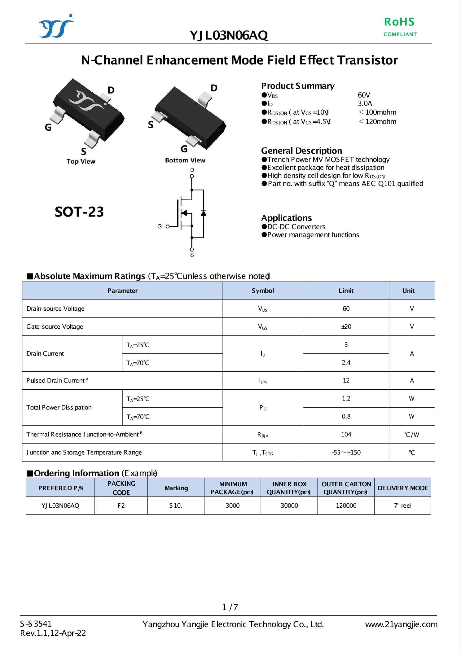 YJL03N06AQ_（YANGJIE(扬杰)）YJL03N06AQ中文资料_价格_PDF手册-立创电子商城
