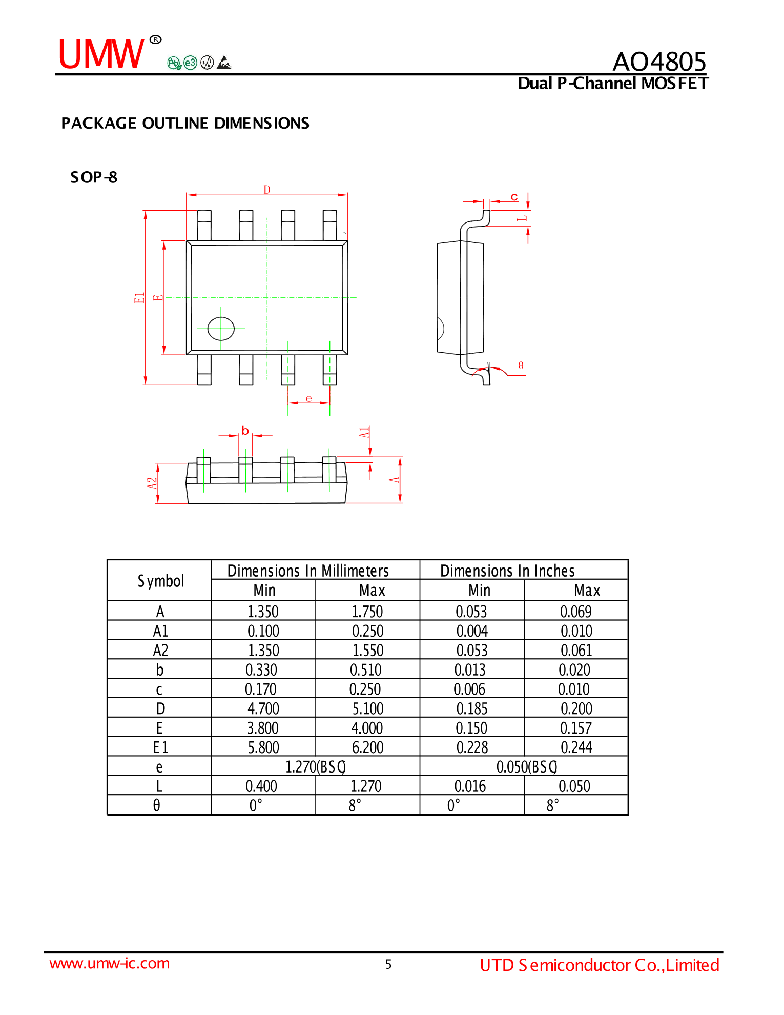 AO4805_（UMW(广东友台半导体)）AO4805中文资料_价格_PDF手册-立创电子商城