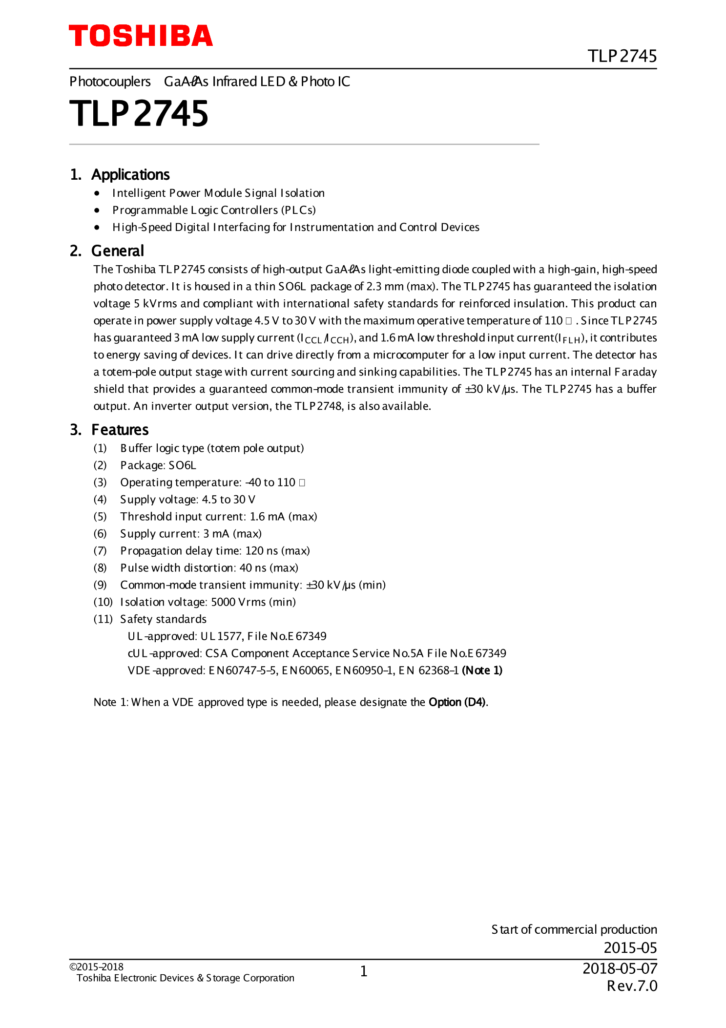 TLP2745(TP,E(O_（TOSHIBA(东芝)）TLP2745(TP,E(O中文资料_价格_PDF手册-立创电子商城