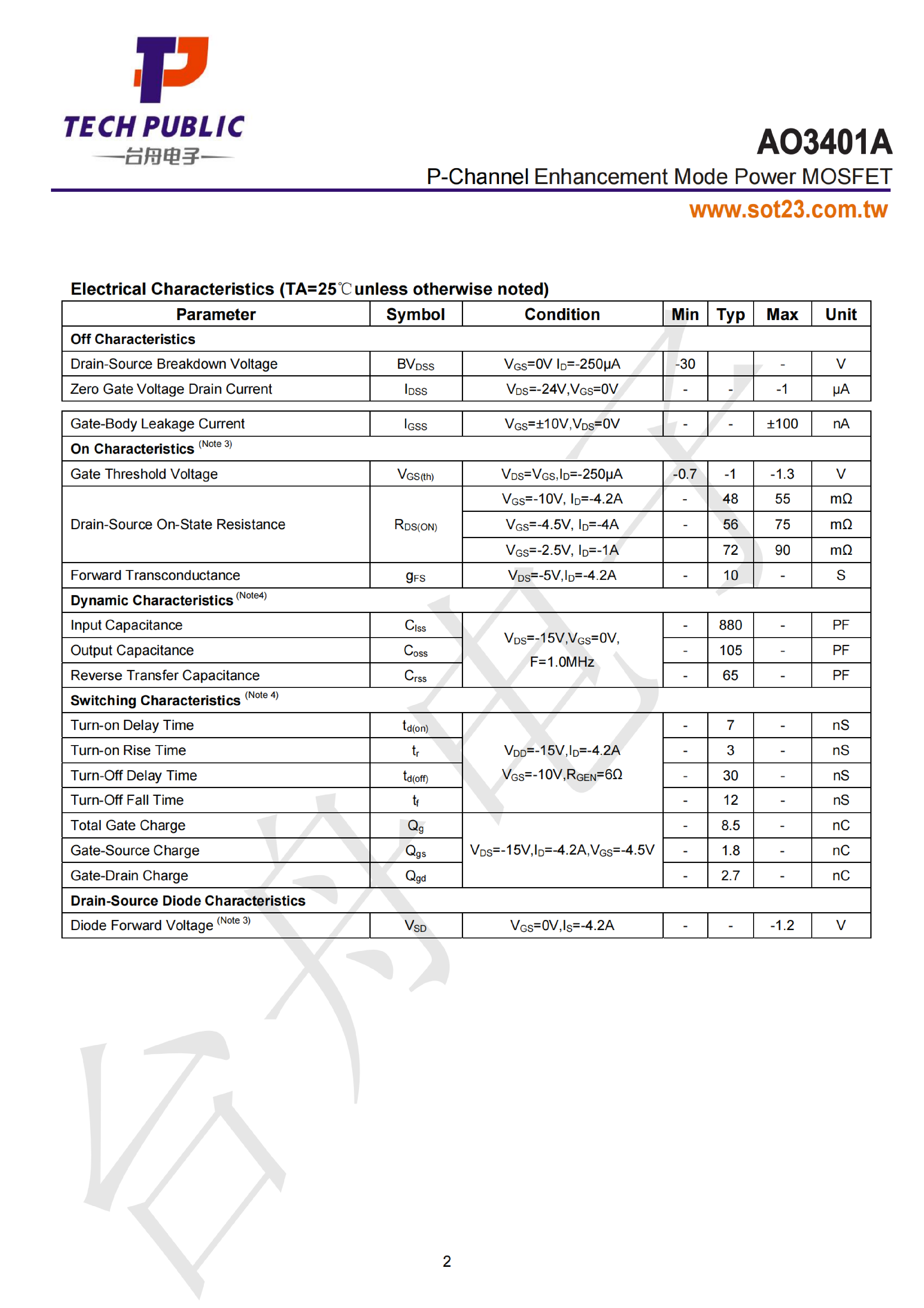AO3401A_（TECH PUBLIC(台舟)）AO3401A中文资料_价格_PDF手册-立创电子商城