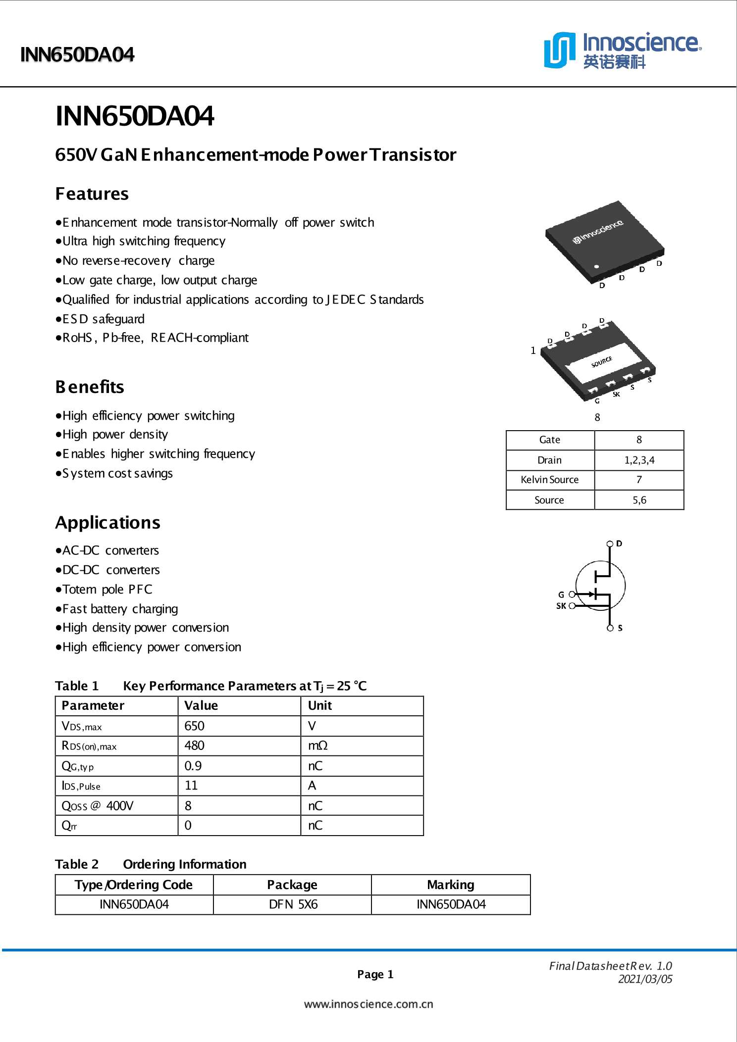 INN650DA04_（Innoscience(英诺赛科)）INN650DA04中文资料_价格_PDF手册-立创电子商城