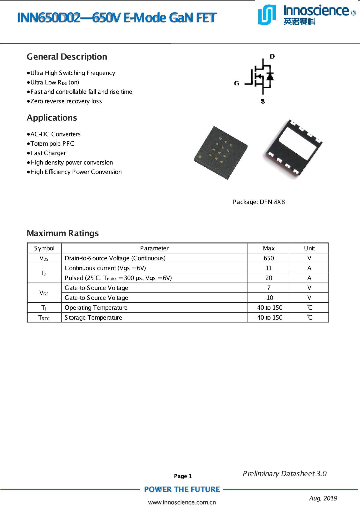 INN650D02_（Innoscience(英诺赛科)）INN650D02中文资料_价格_PDF手册-立创电子商城