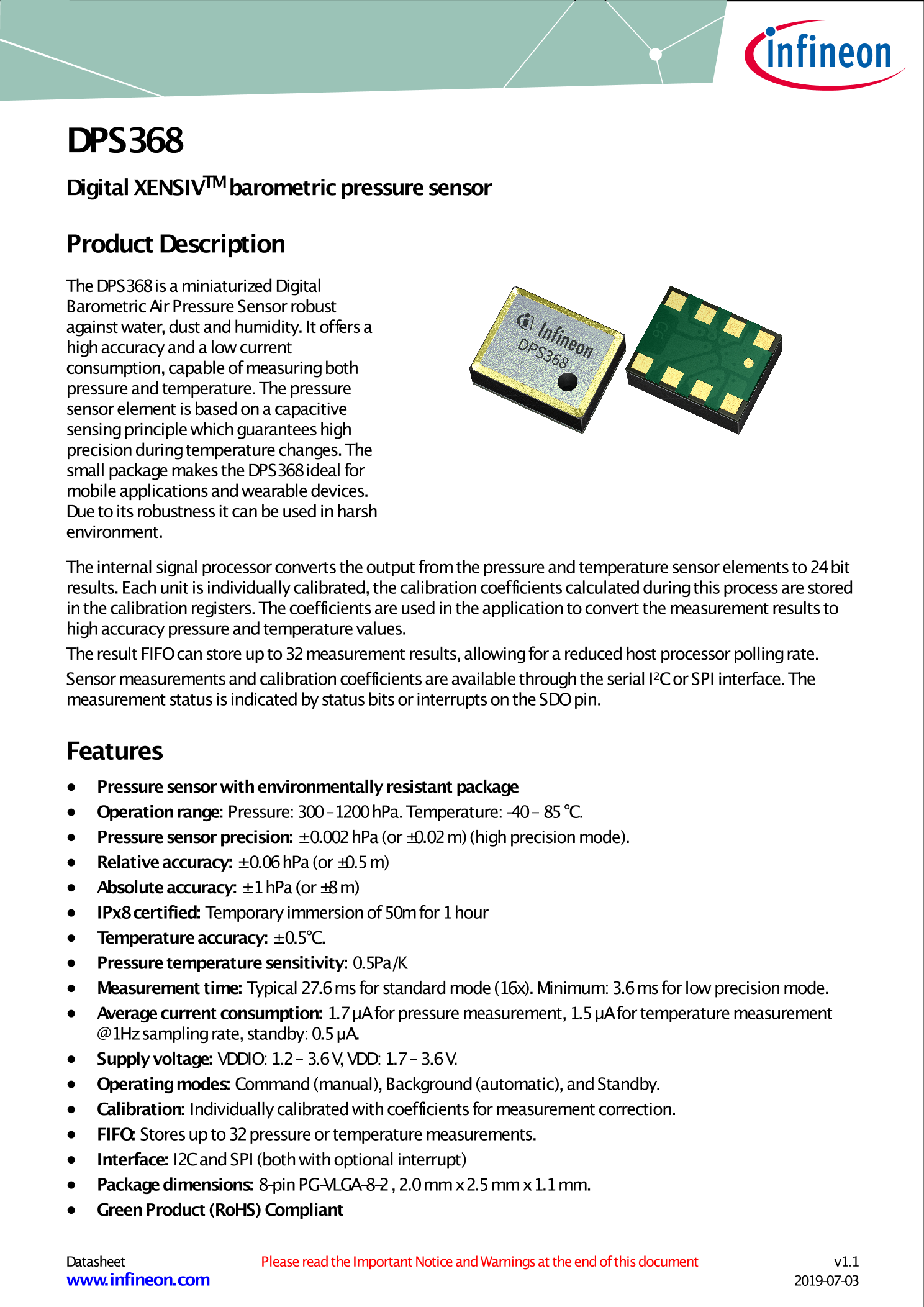 DPS368_（Infineon(英飞凌)）DPS368中文资料_价格_PDF手册-立创电子商城