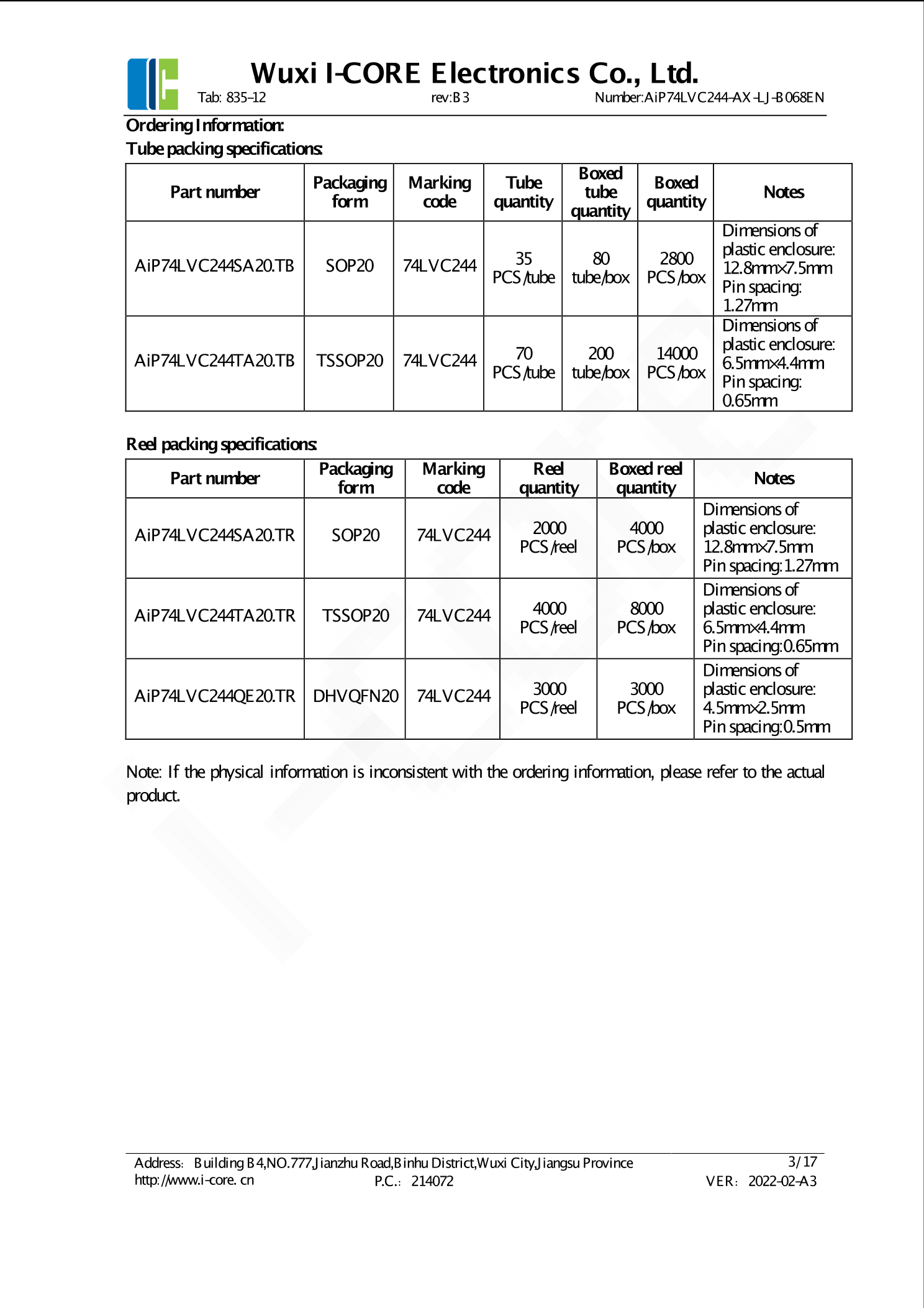 74LVC244_（I-CORE(中微爱芯)）74LVC244中文资料_价格_PDF手册-立创电子商城
