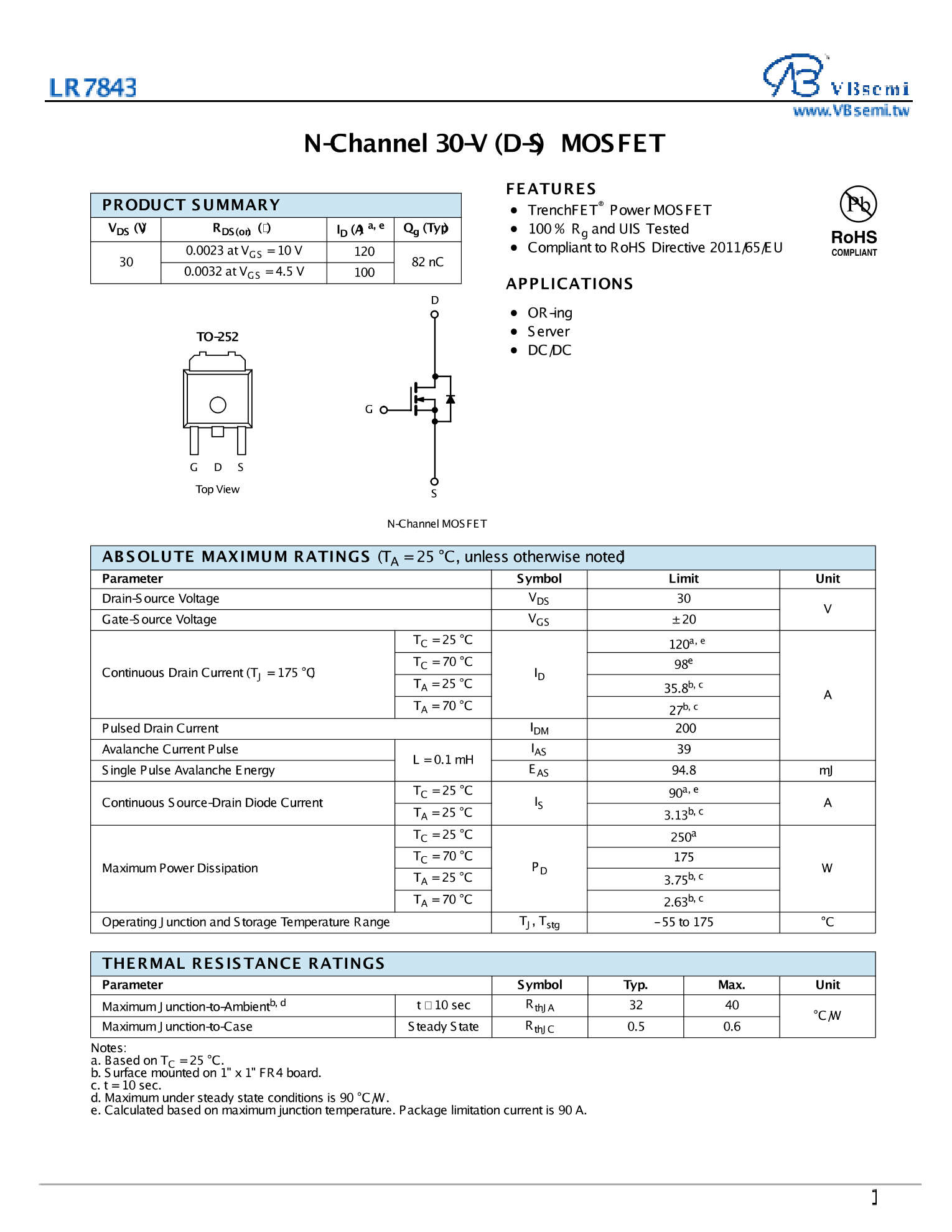 LR7843-VB_（VBsemi(微碧)）LR7843-VB中文资料_价格_PDF手册-立创电子商城