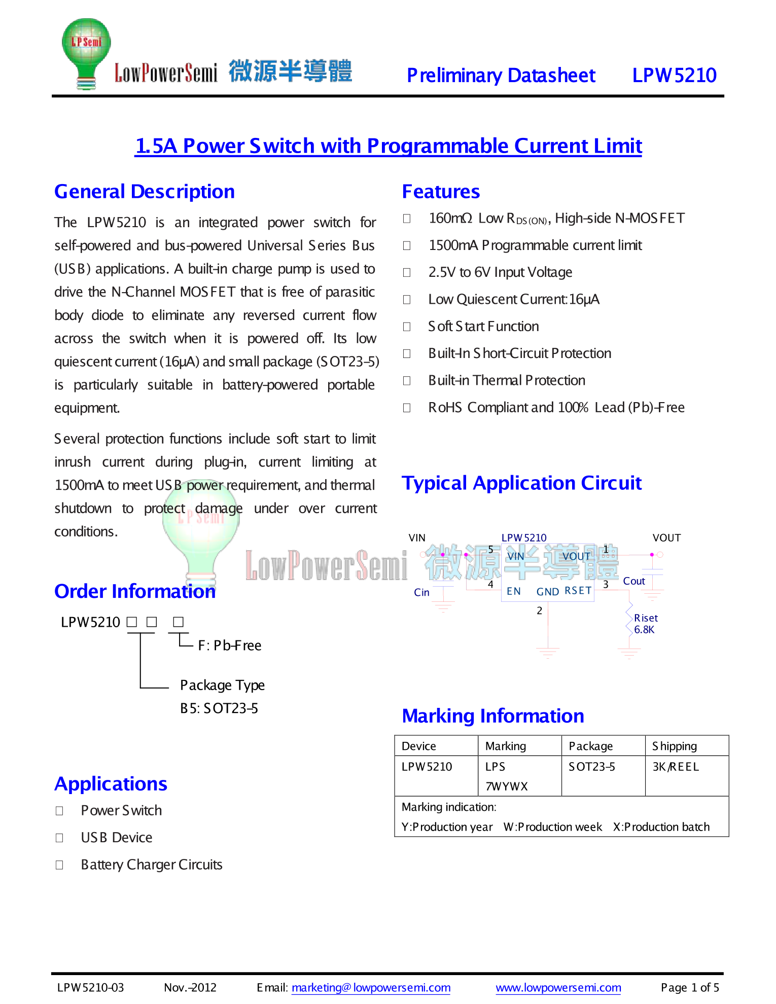 LPW5210B5F_（LOWPOWER(微源半导体)）LPW5210B5F中文资料_价格_PDF手册-立创电子商城