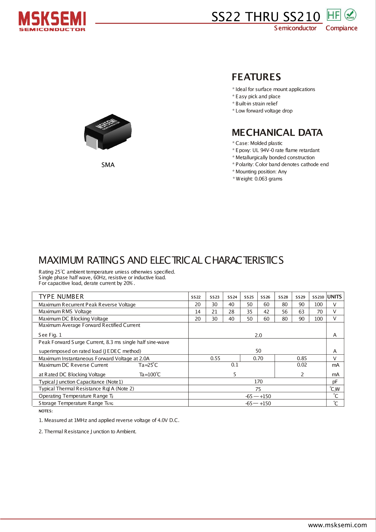 SS26_（MSKSEMI(美森科)）SS26中文资料_价格_PDF手册-立创电子商城