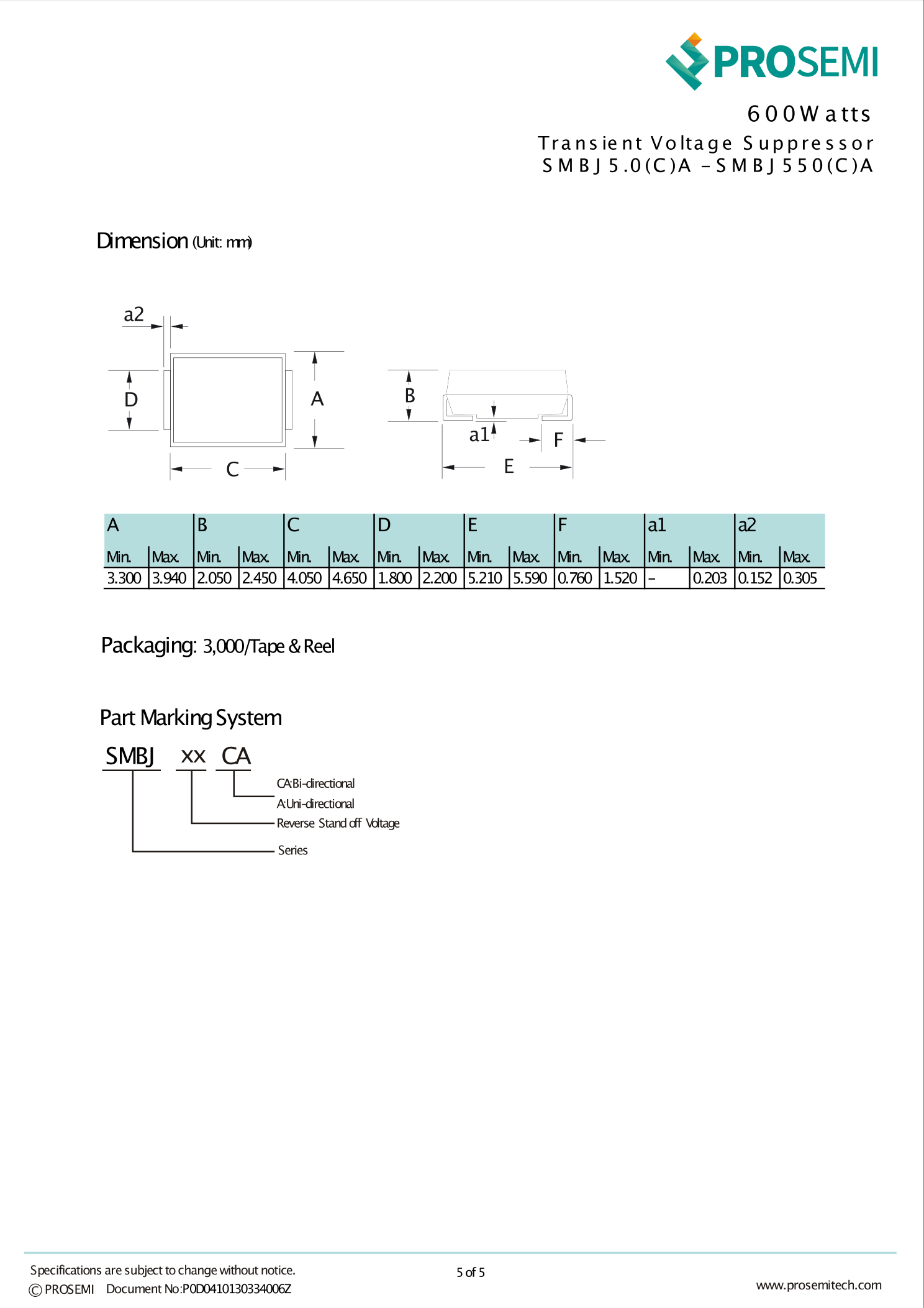 SMBJ58A_（prosemi(普罗森美)）SMBJ58A中文资料_价格_PDF手册-立创电子商城
